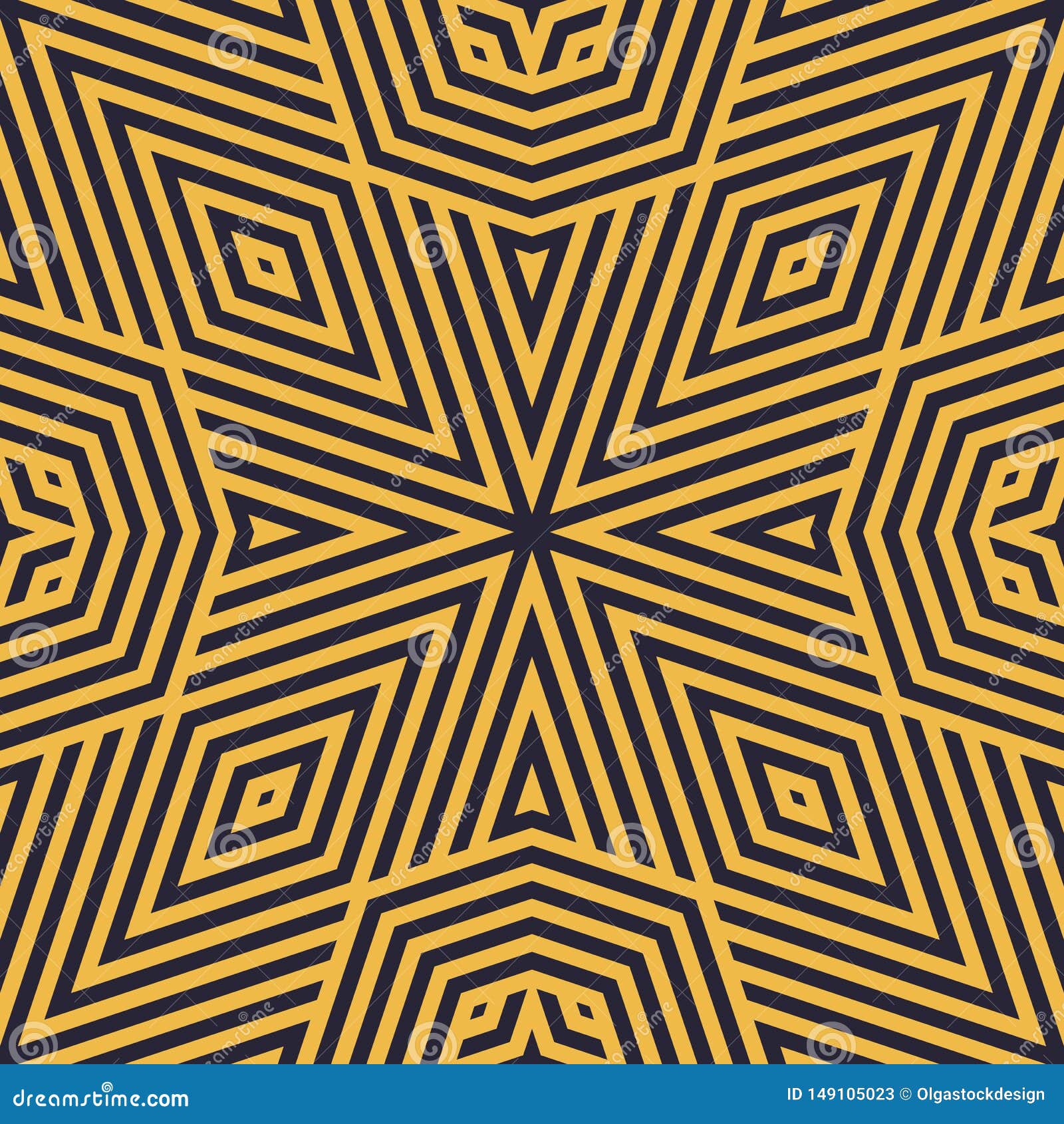 Black and Yellow Geometric Lines Seamless Pattern. Vector Linear ...