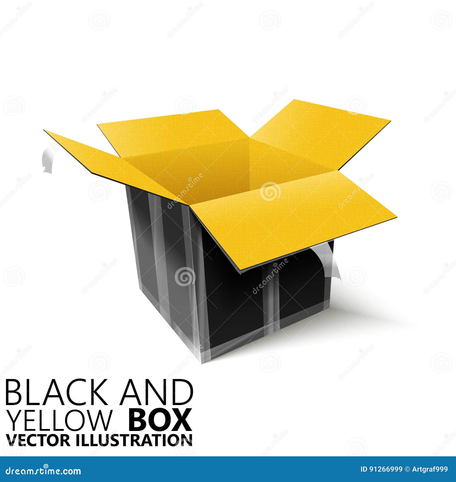 Black and Yellow Open Box 3D/ Illustration Stock Illustration ...