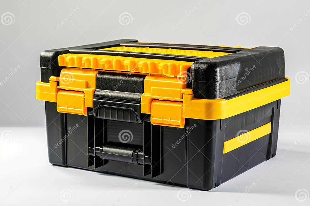 Black and Yellow Portable Tool Box with Secure Locks, Isolated on White ...