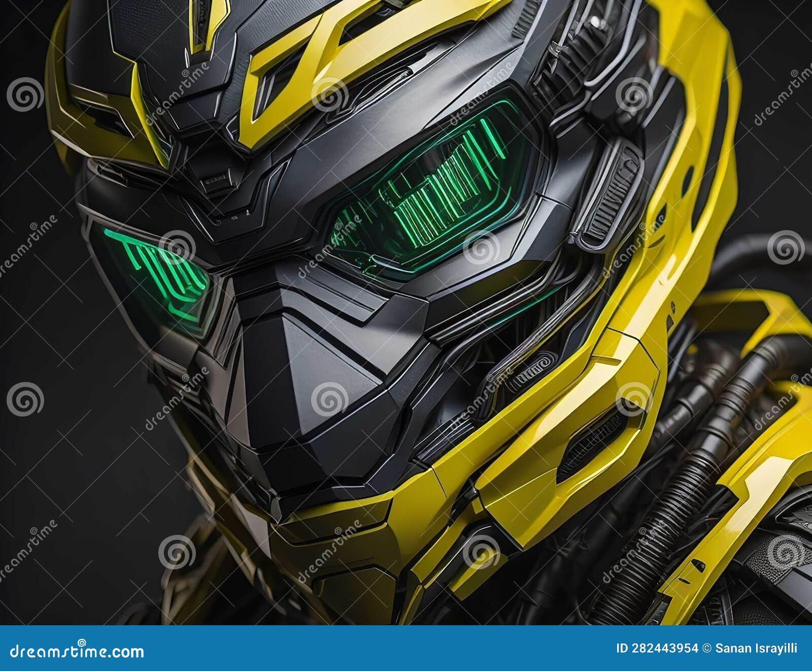 Black and Yellow Robot Head Isolated on Black Background. Generative Ai ...