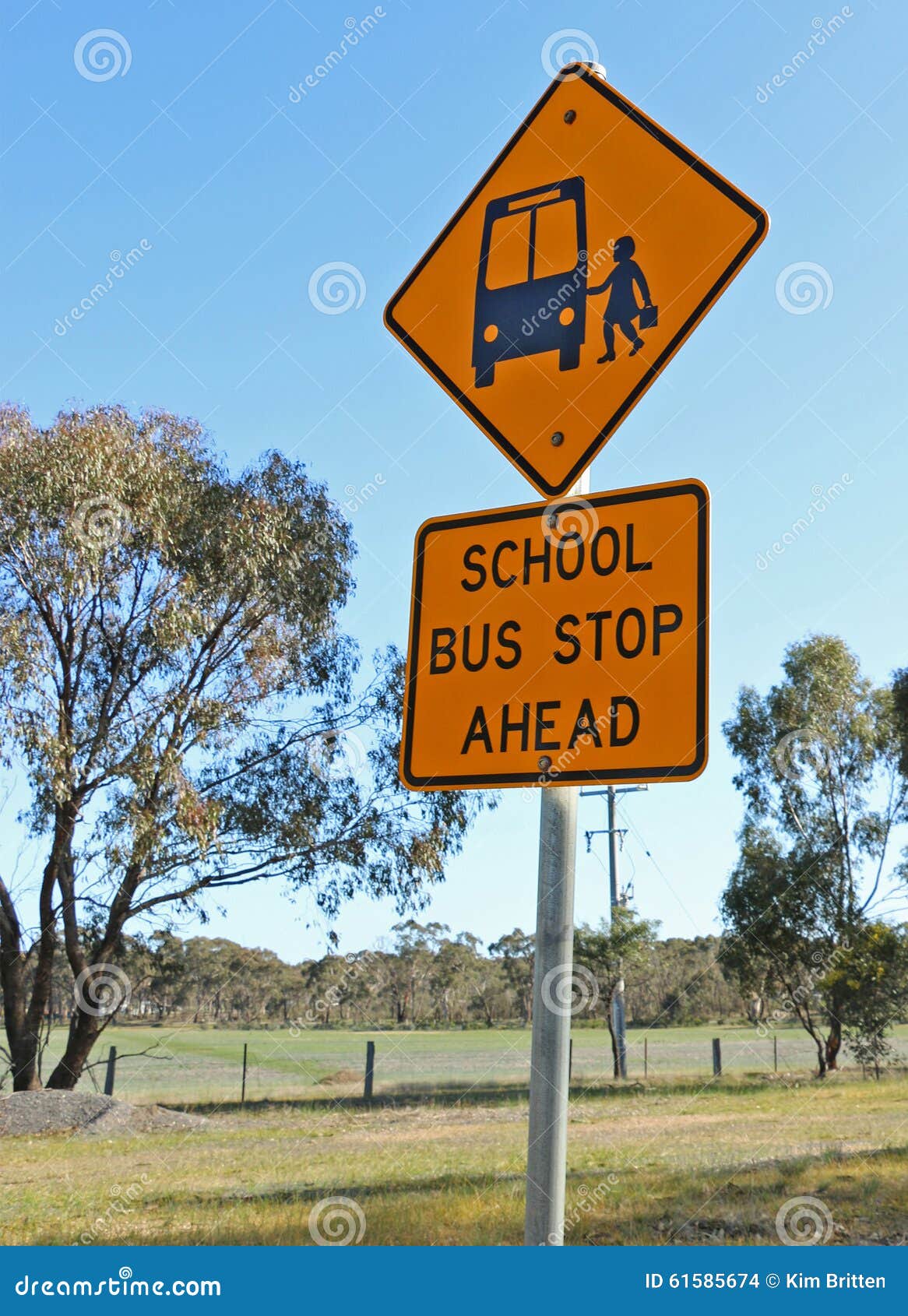 Black and Yellow School Bus Stop Ahead Sign Stock Photo - Image of ...