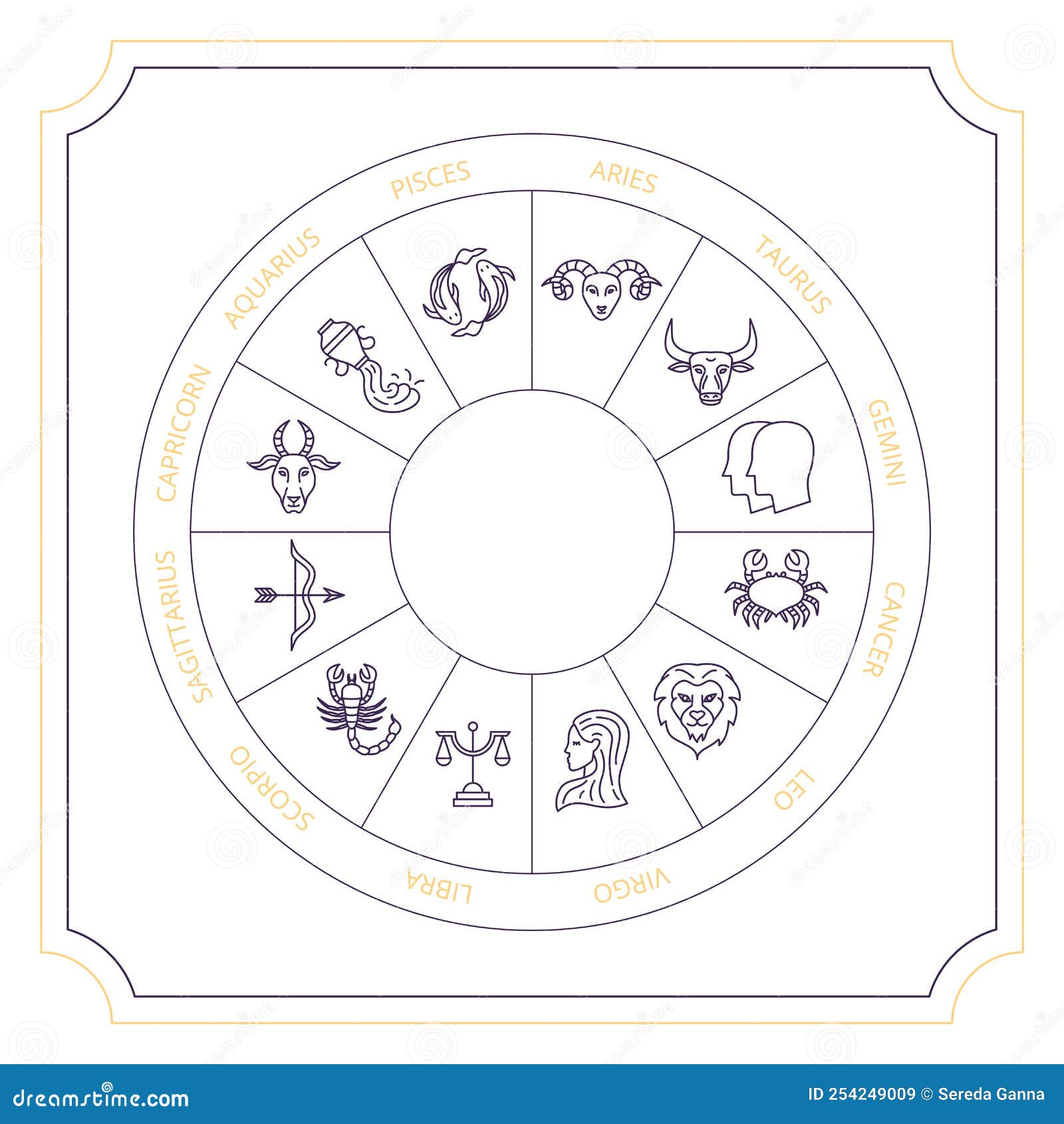 Black Yellow Zodiac Circle stock vector. Illustration of gemini - 254249009