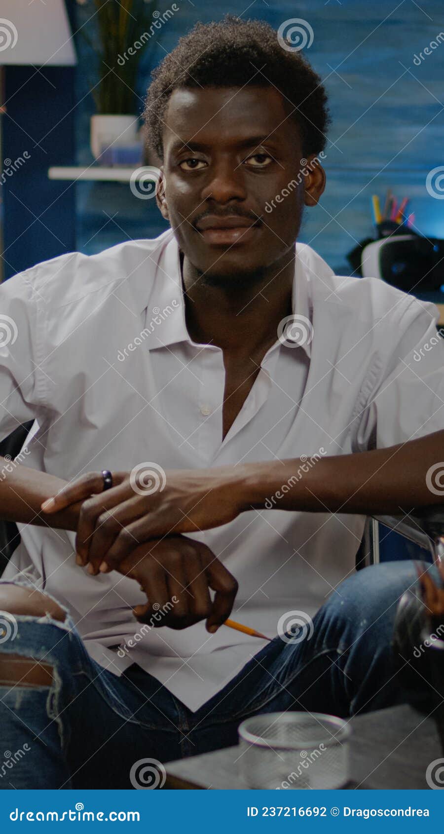 Black Young Artist with Disability Using Tools for Modern Drawing Stock ...