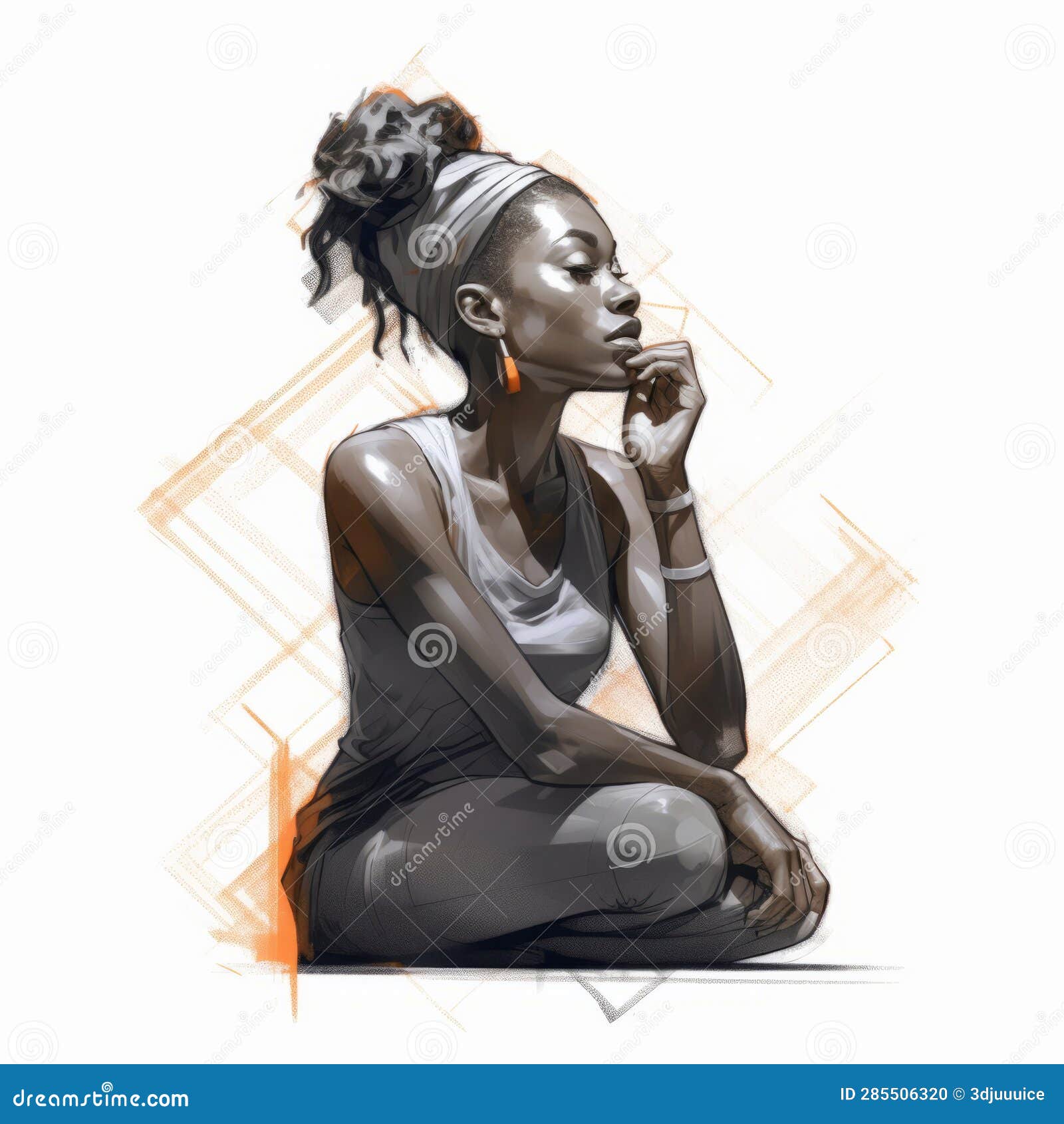 Black Young Woman in Thinking and Doubts Illustration. Stock ...