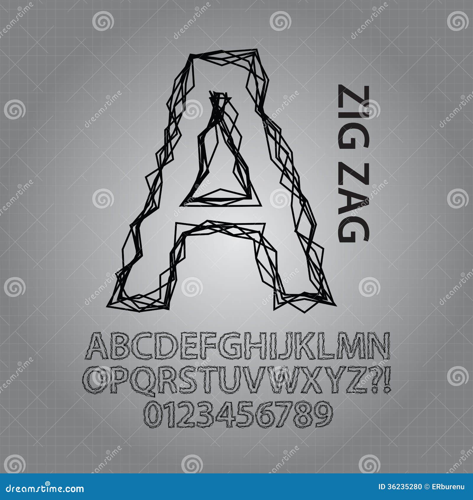 Black Zig Zag Alphabet and NUmbers Vector Stock Vector - Illustration of creative, abstract ...