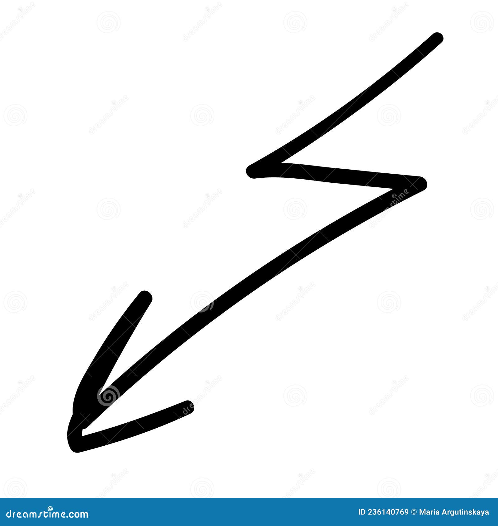 Black Zigzag Arrow Doodle. Lightning Bolt Icon Handdrawn Vector ...