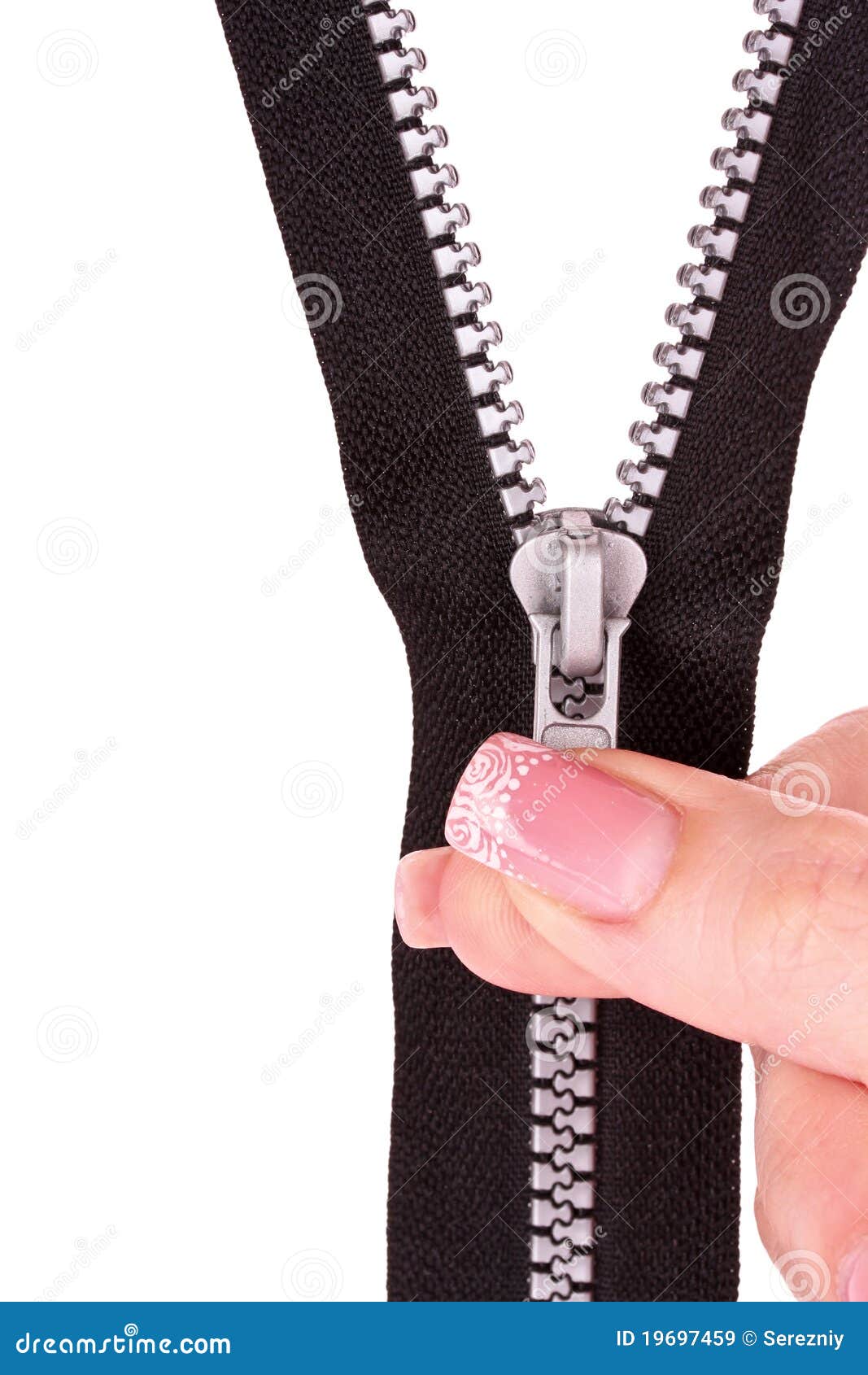 Black Zipper and Hand Closeup Isolated Stock Image - Image of shine ...