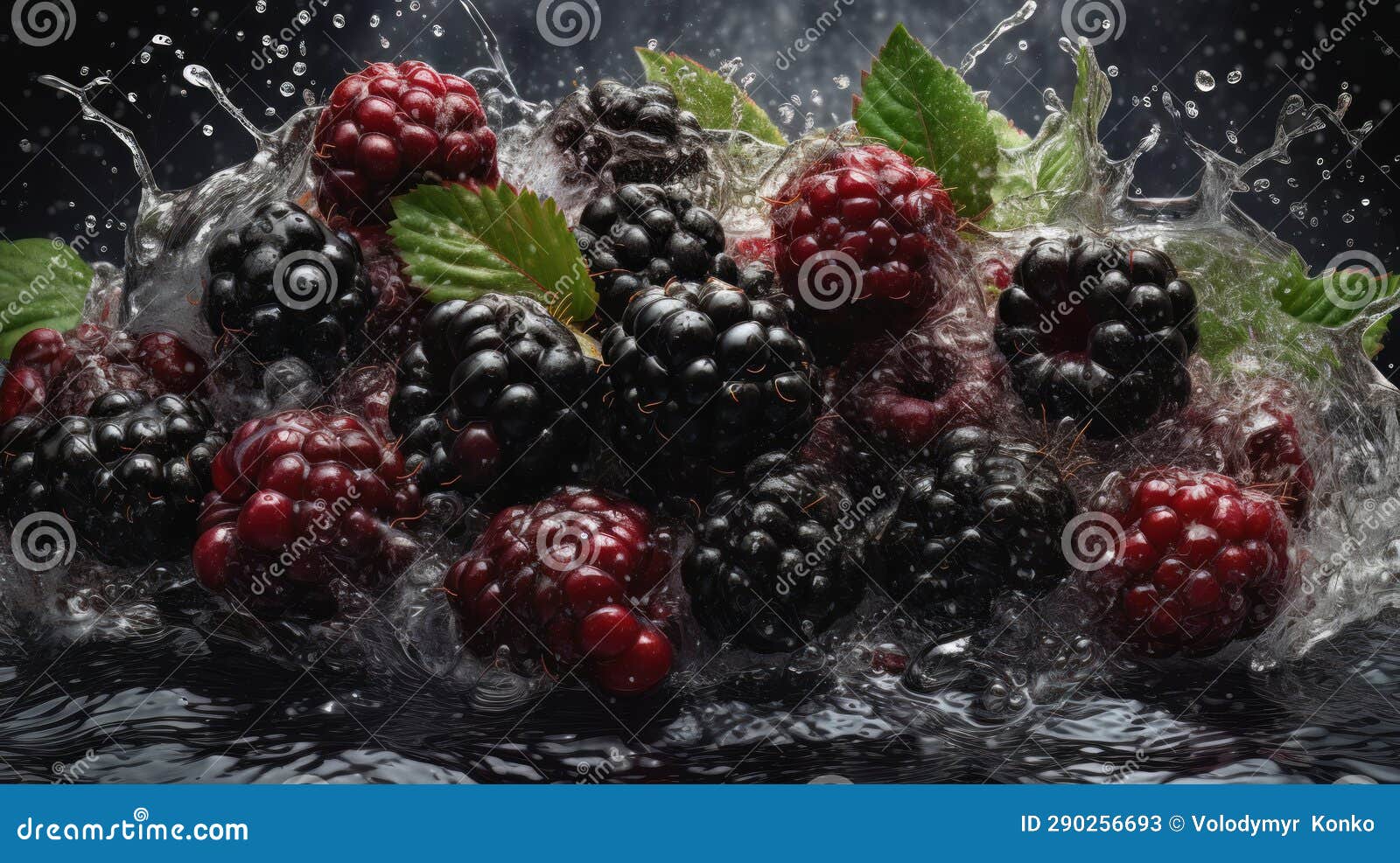Blackberries Falling into a Clear Water Splash. Generative Ai Stock ...