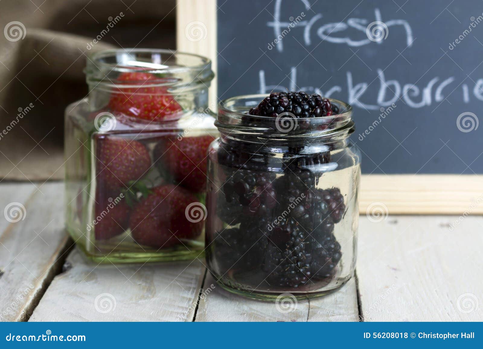 Blackberries in a Jar and Spilt on Table Stock Photo - Image of life ...