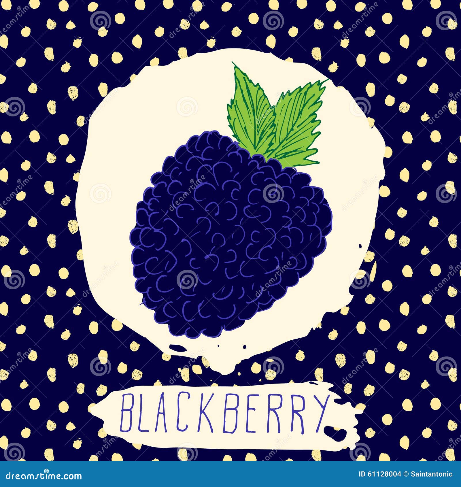 Blackberry Hand Drawn Sketched Fruit with Leaf on Blue Background with ...