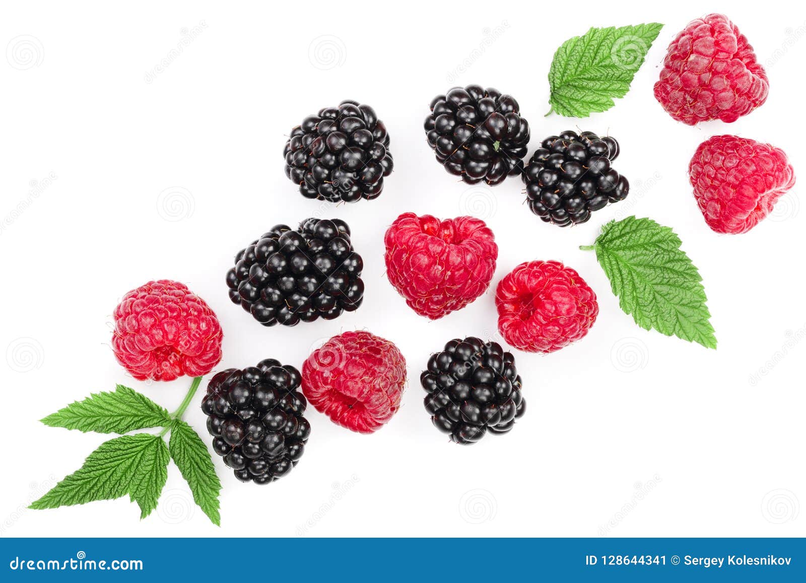 Blackberry and Raspberry with Leaves Isolated on White Background with ...