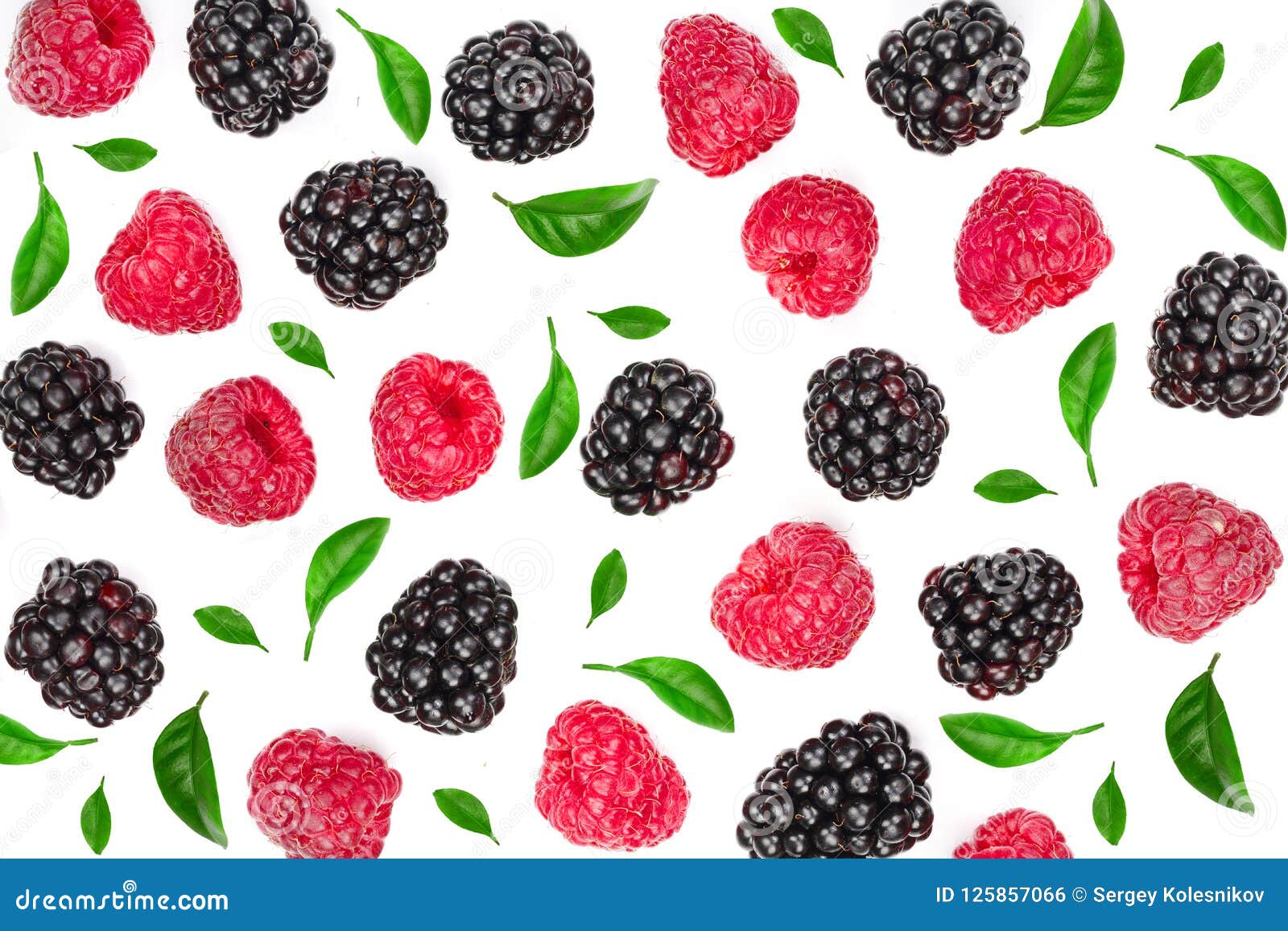 Blackberry and Raspberry with Leaves Isolated on White Background. Top ...