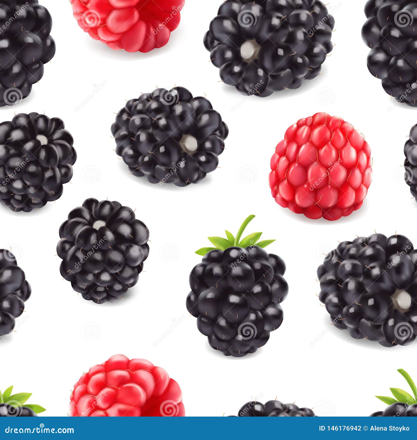 Blackberry And Raspberry Seamless Pattern. 3d Realistic Vector Berries ...