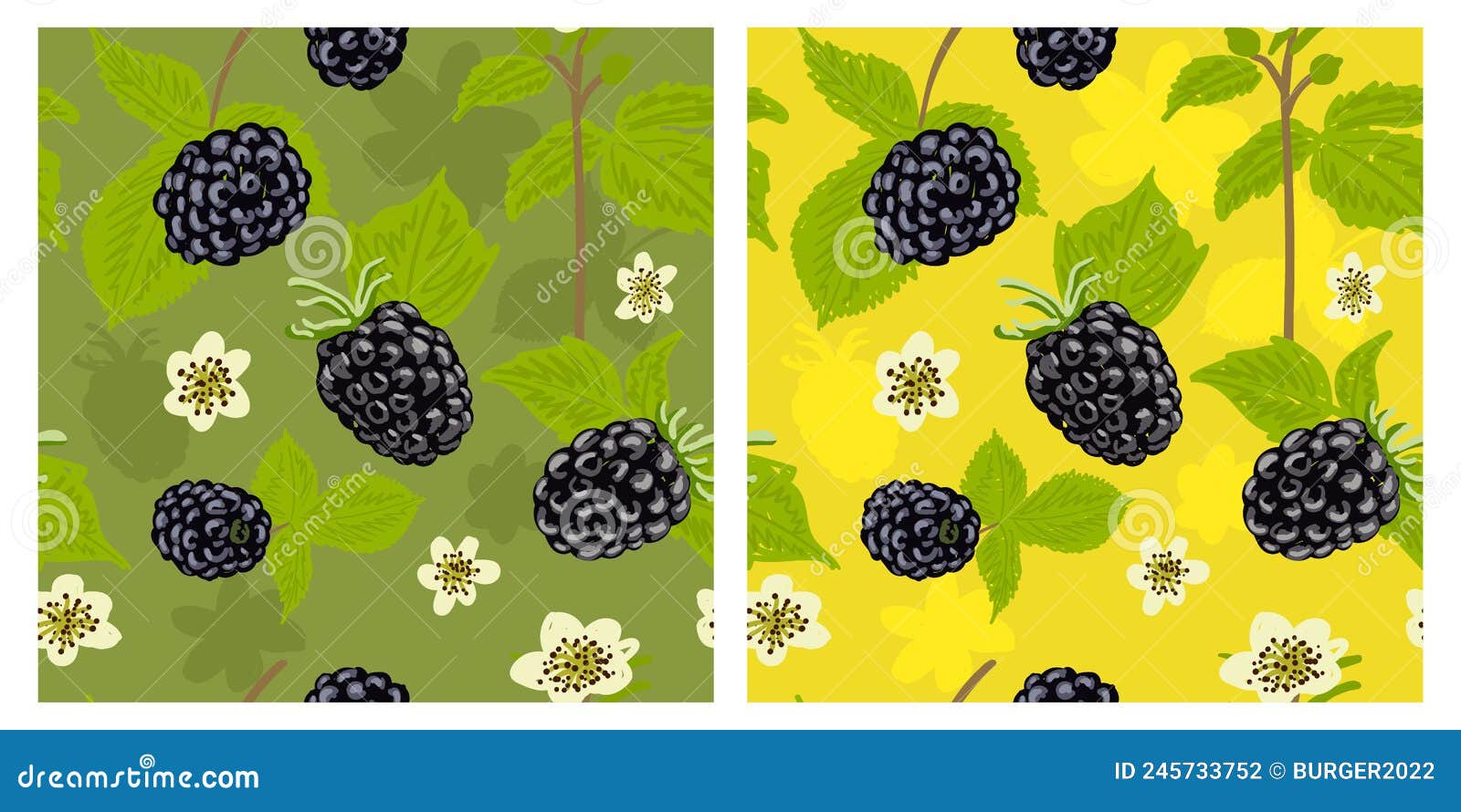 Blackberry Seamless Pattern Vector Realistic Illustration Stock Vector ...