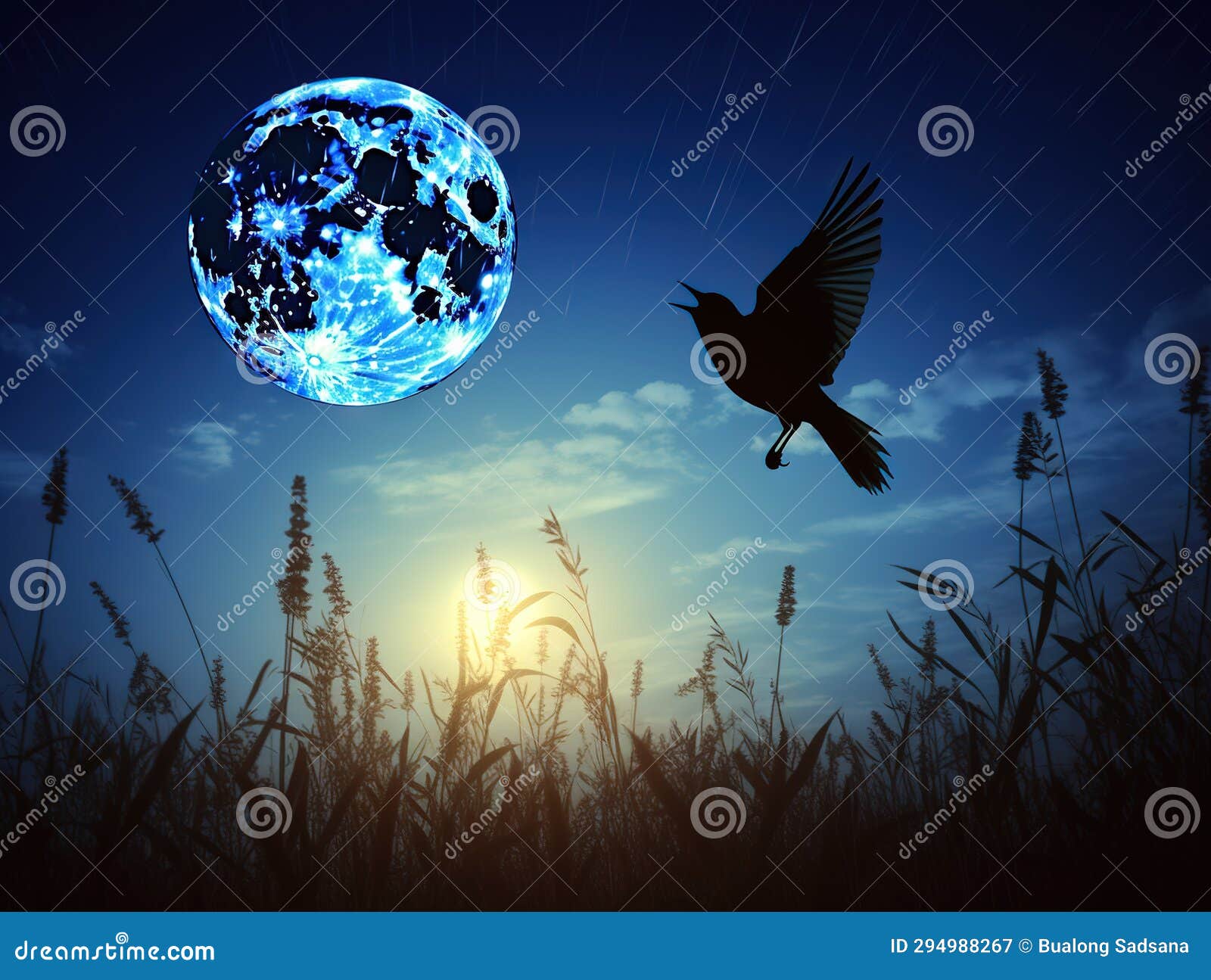 Blackbird Singing in the Dead of Night Stock Illustration ...