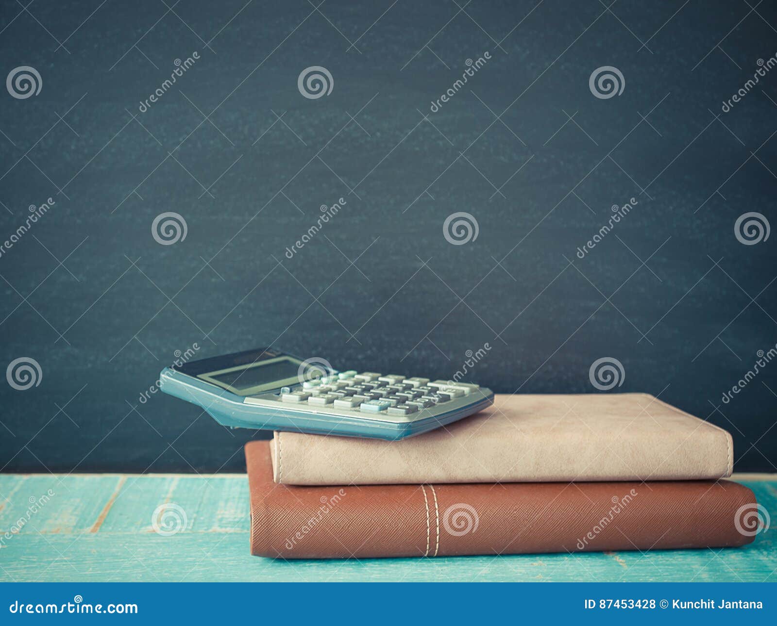 Blackboard, Books and Calculators. with Free Space for Text Stock Photo ...