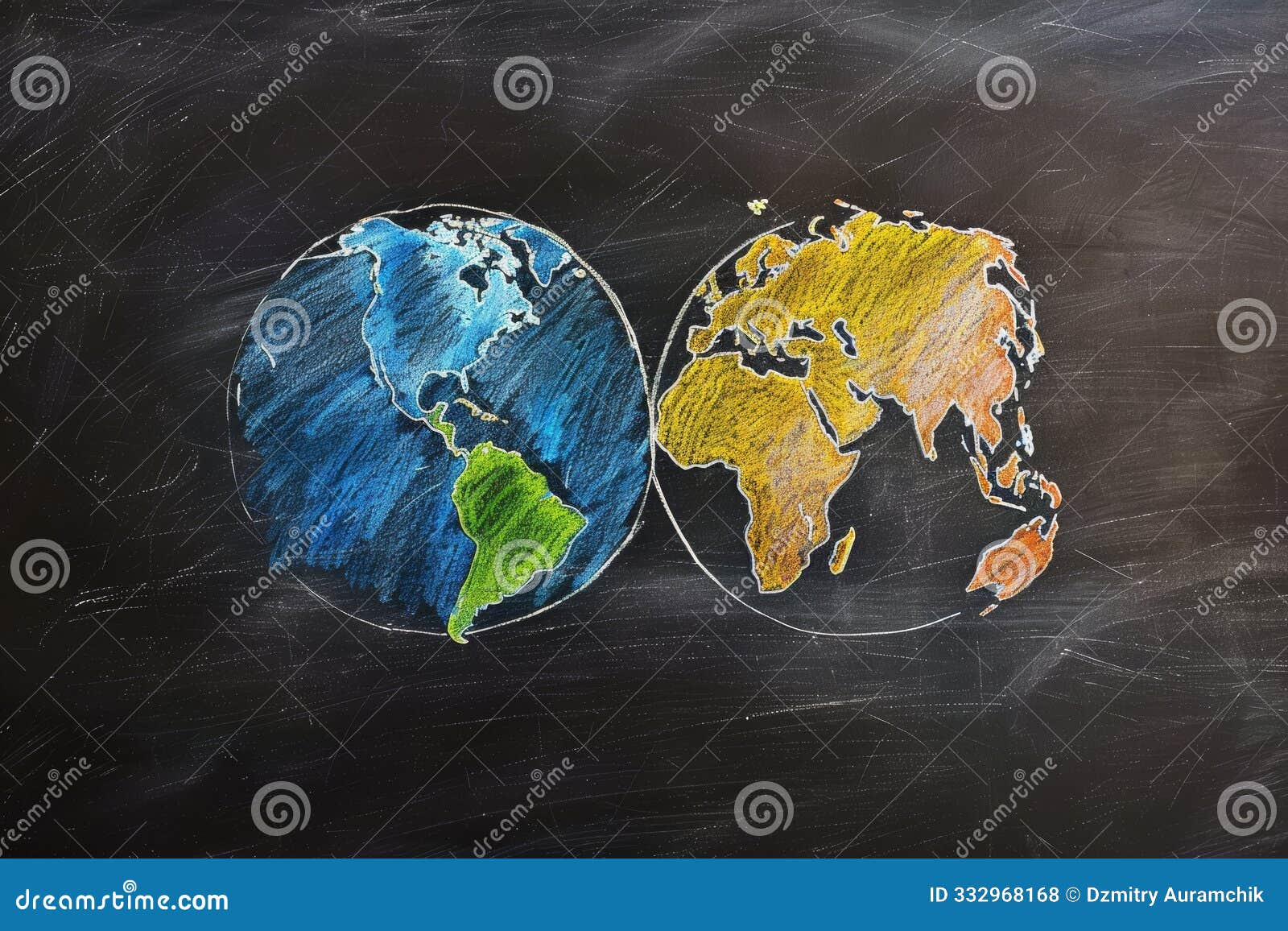 On a Blackboard, Chalk Illustrations of the Earth Hemispheres Stock ...