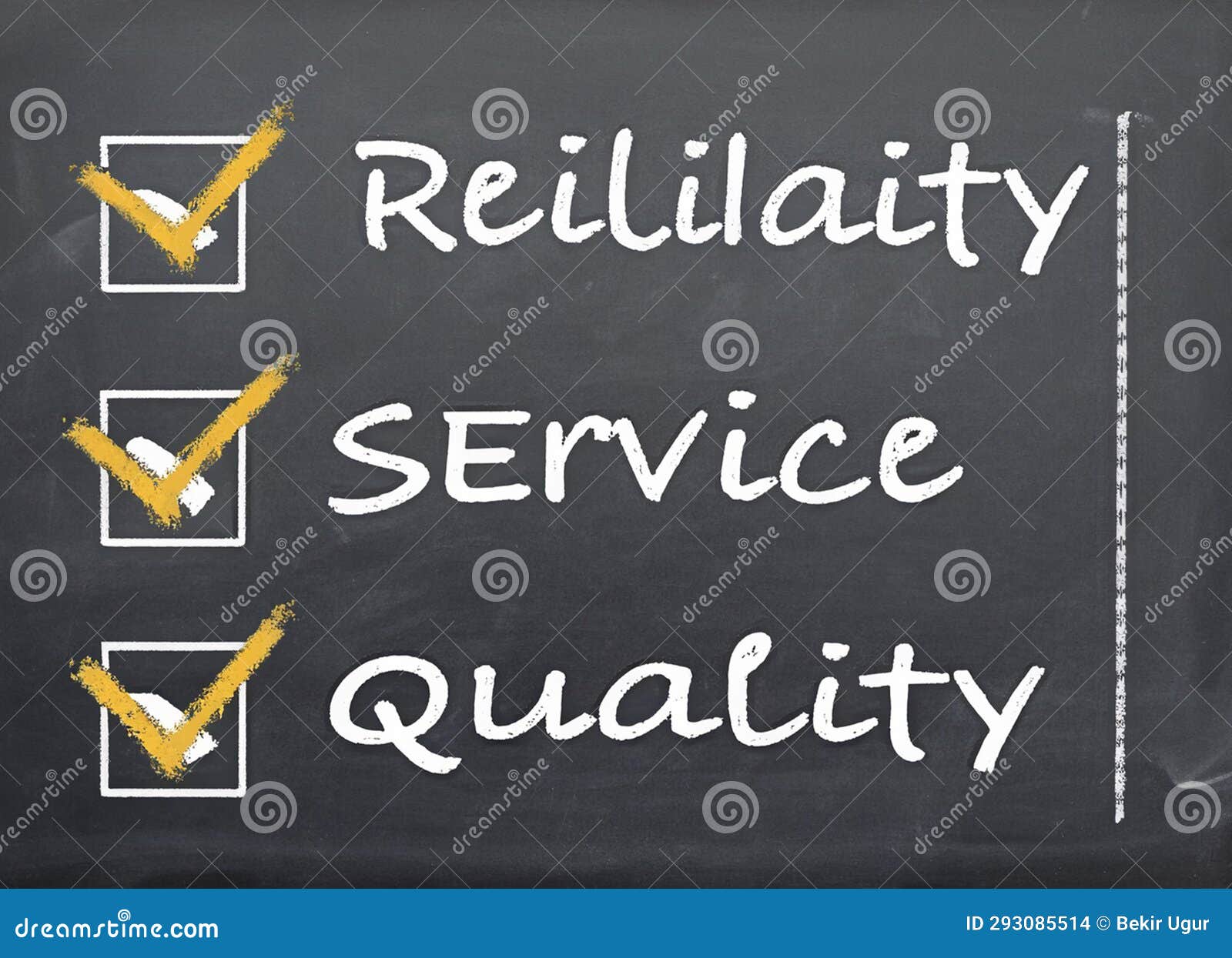 Blackboard with a Checklist Reliability, Service and Quality Stock ...