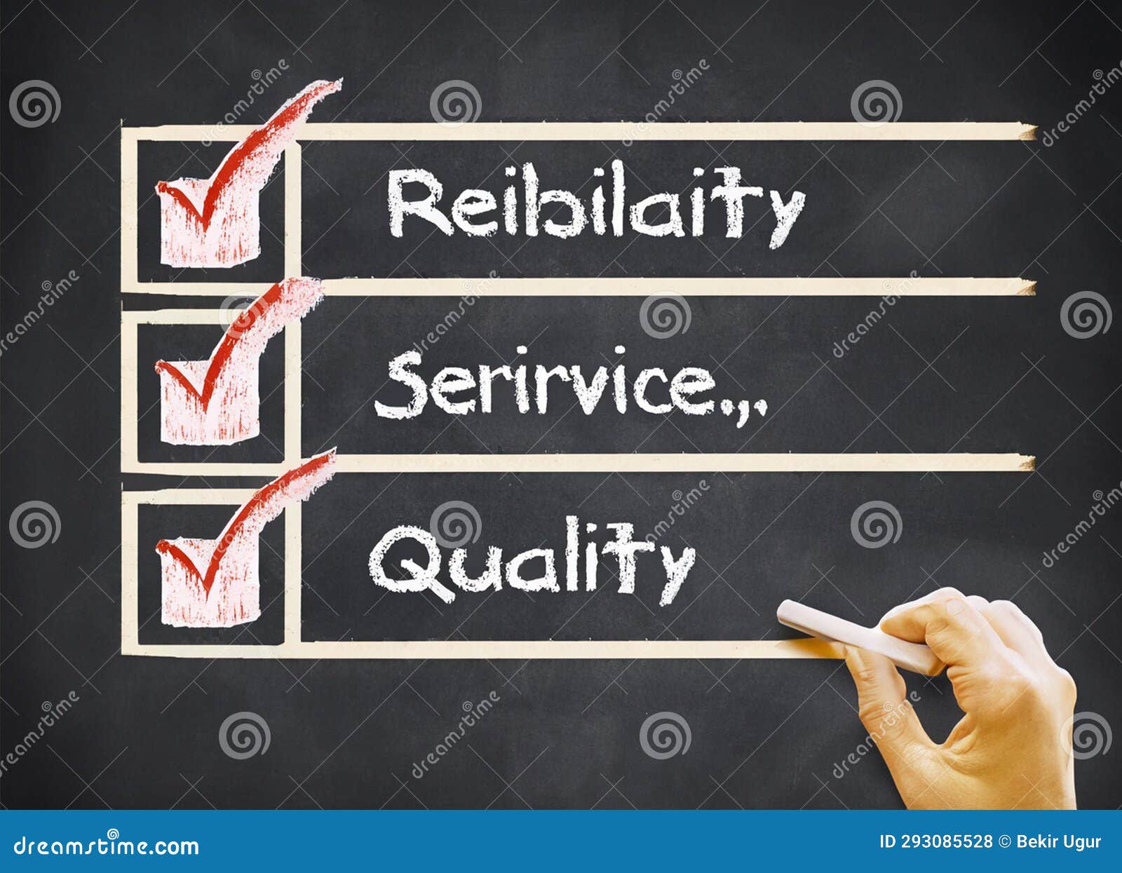 Blackboard with a Checklist Reliability, Service and Quality Stock ...