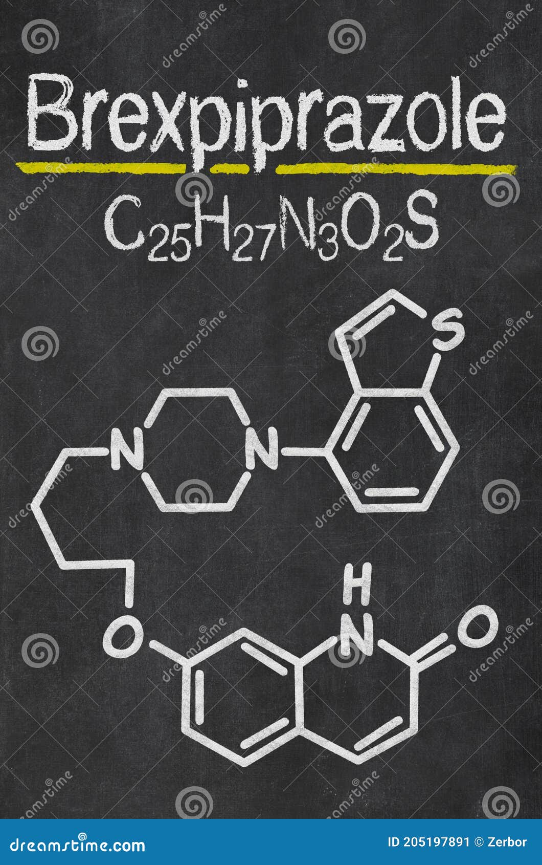 Blackboard with the Chemical Formula of Brexpiprazole Stock ...