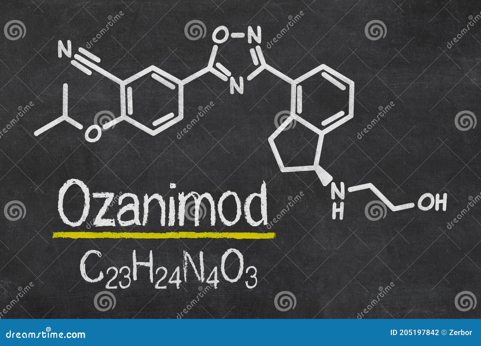 Blackboard with the Chemical Formula of Ozanimod Stock Illustration ...
