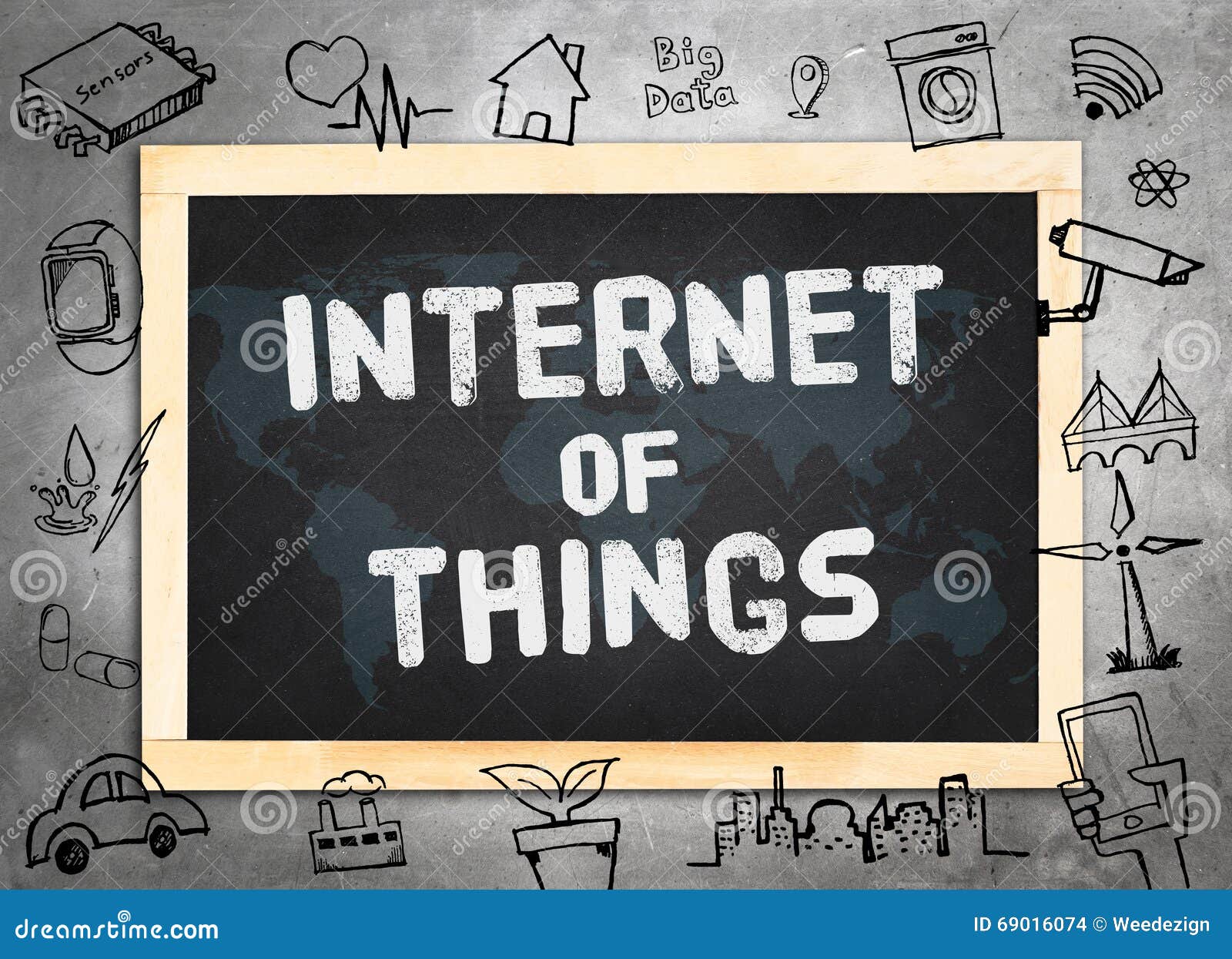 Blackboard on Concrete Wall with Doodle Icon Relate with Intern Stock ...