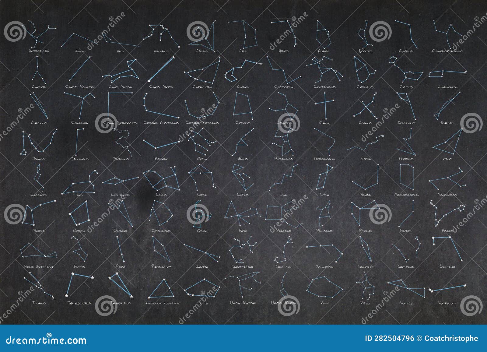 The 88 Constellations Drawn on a Blackboard Stock Illustration ...
