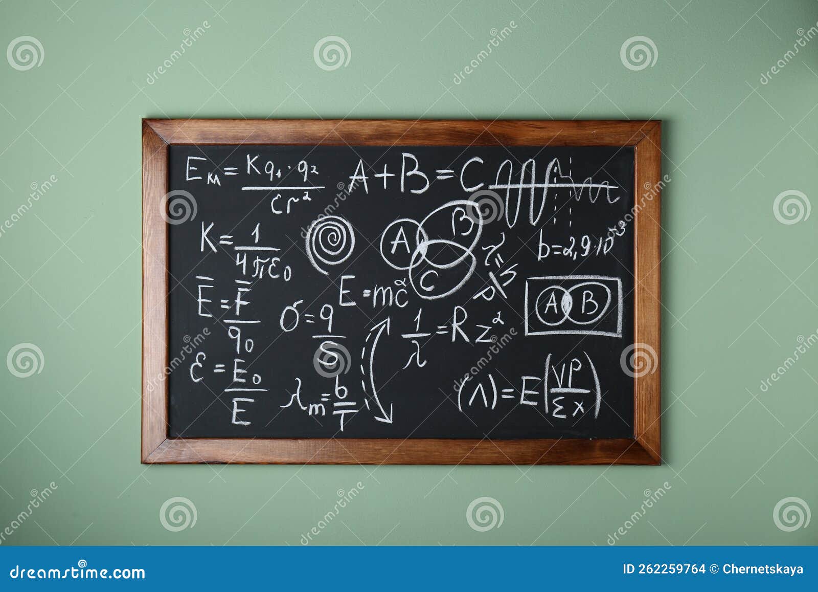Blackboard with Different Physical Formulas Written with Chalk on Light ...