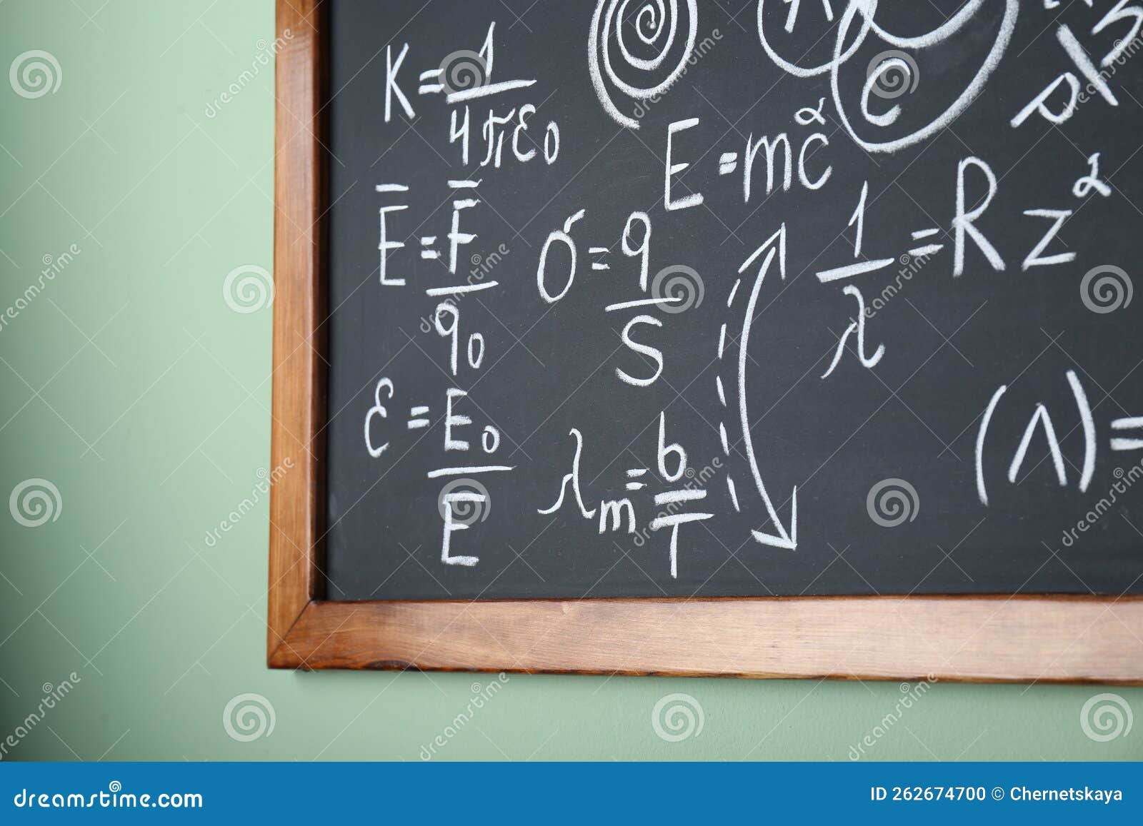 Blackboard with Different Physical Formulas Written with Chalk on Light ...