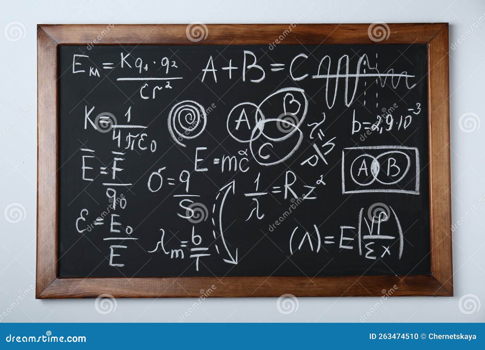 Blackboard with Different Physical Formulas Written with Chalk on White ...