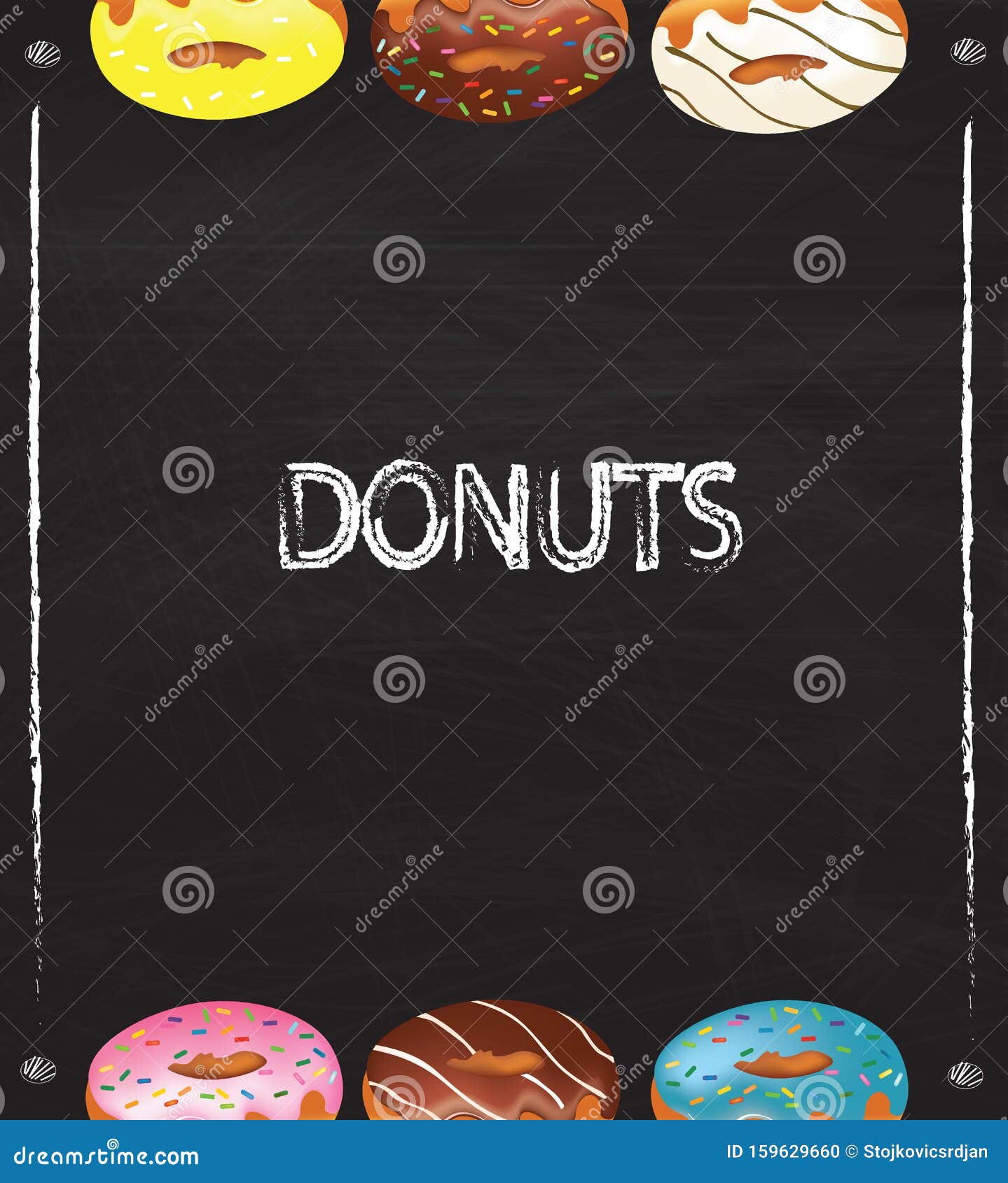 Blackboard donuts frame stock vector. Illustration of frame - 159629660
