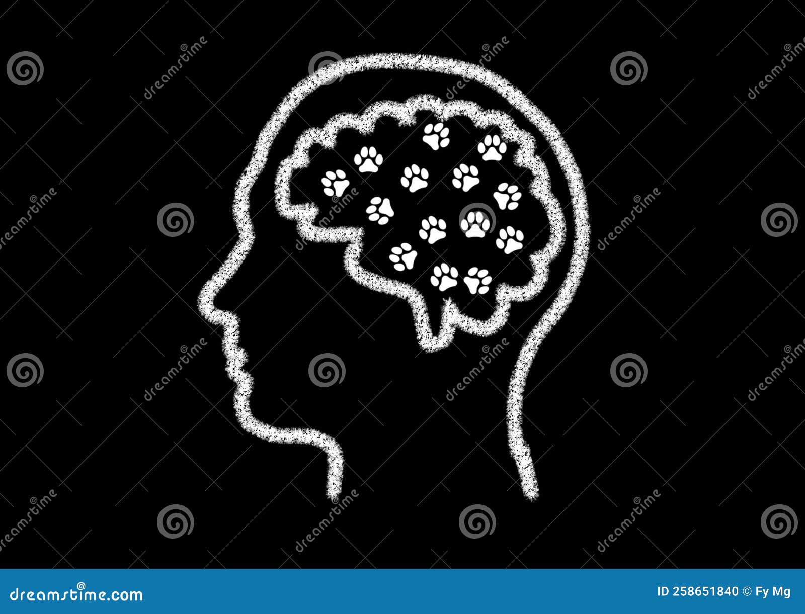 Blackboard Drawing of a Head with Dog Paws on the Brain Stock ...