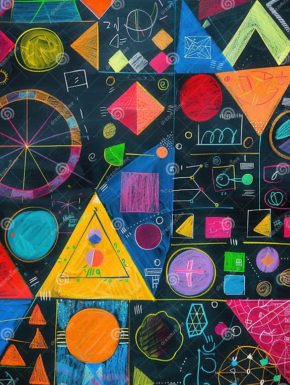 A Blackboard Filled with Vibrant Geometric Shapes and Patterns ...