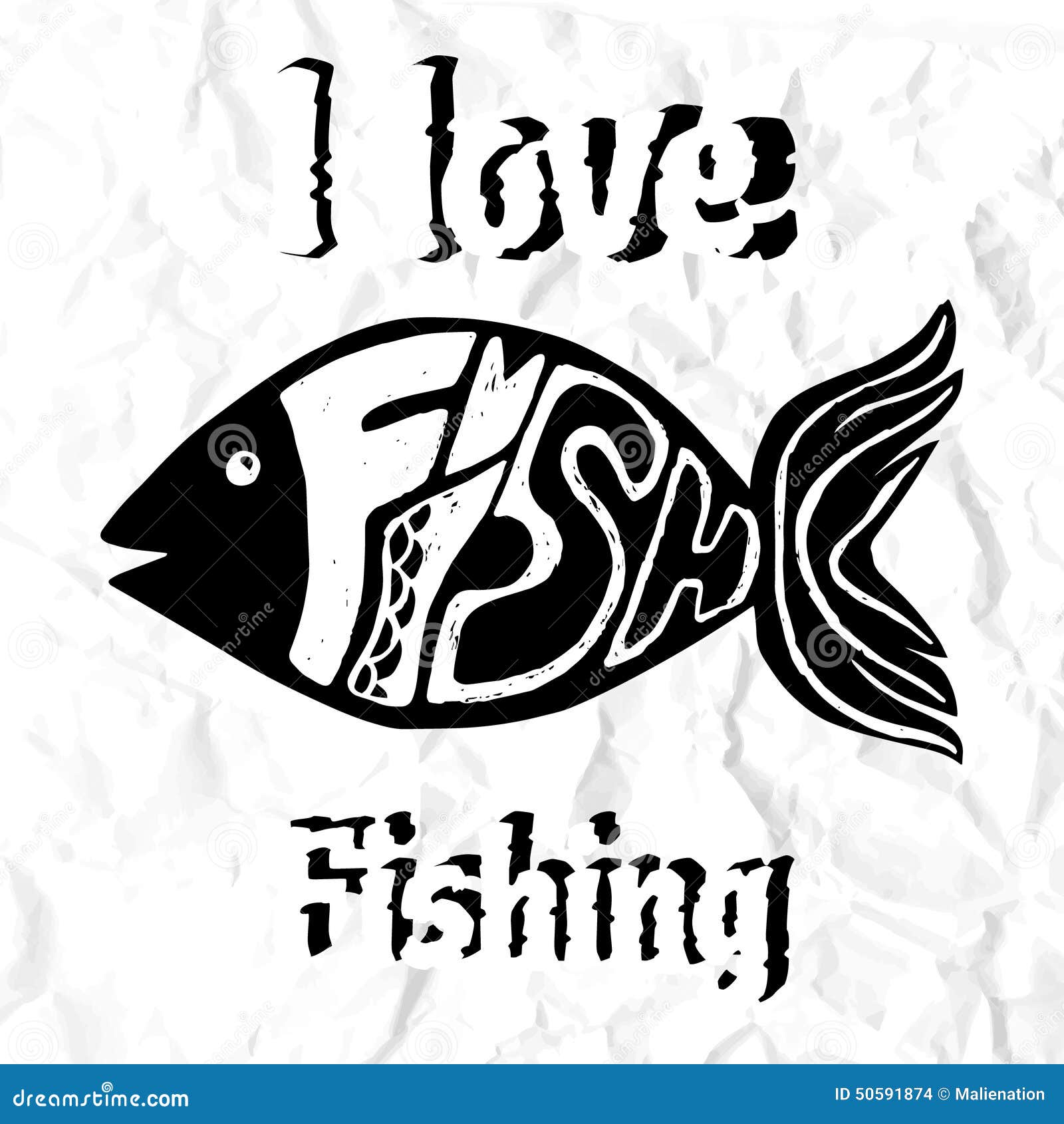 Blackboard Fish Card - Lettering Hand Drawn Fish. Vector Illustration ...