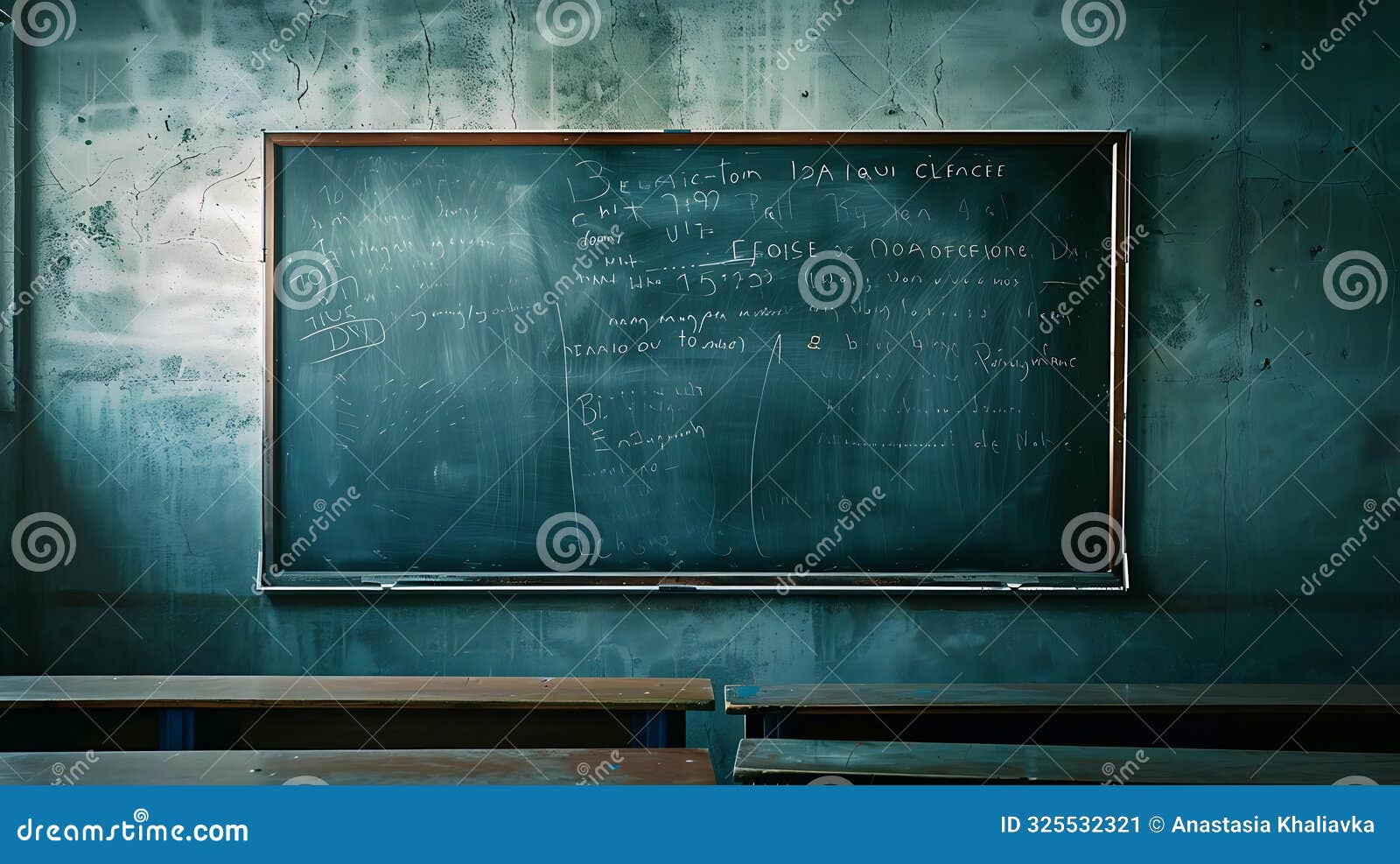 Blackboard with Formulas on a Wooden Wall in a Dark Room Stock ...