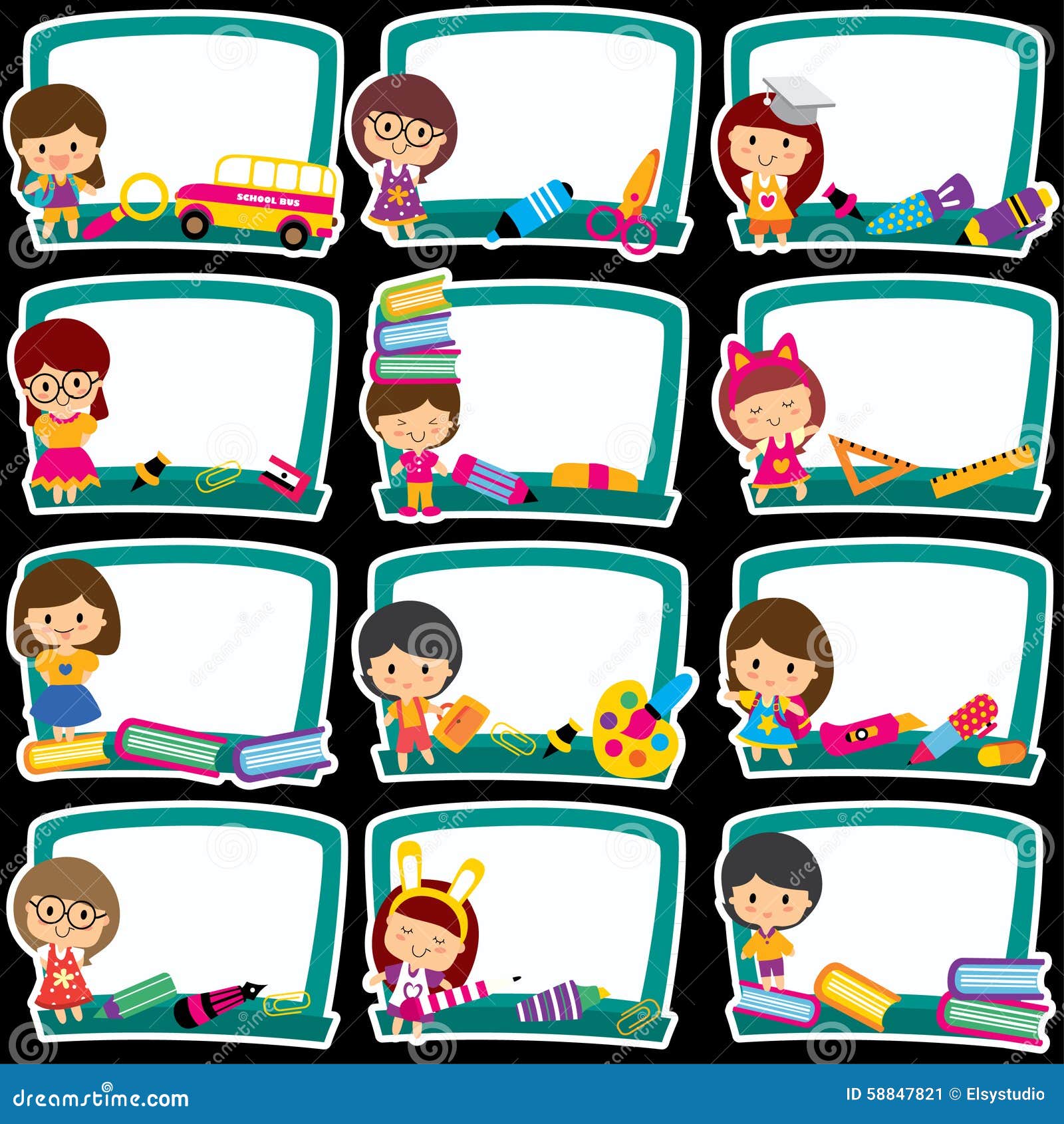 Blackboard Frames Clip Art Set Stock Vector - Illustration of childlike ...