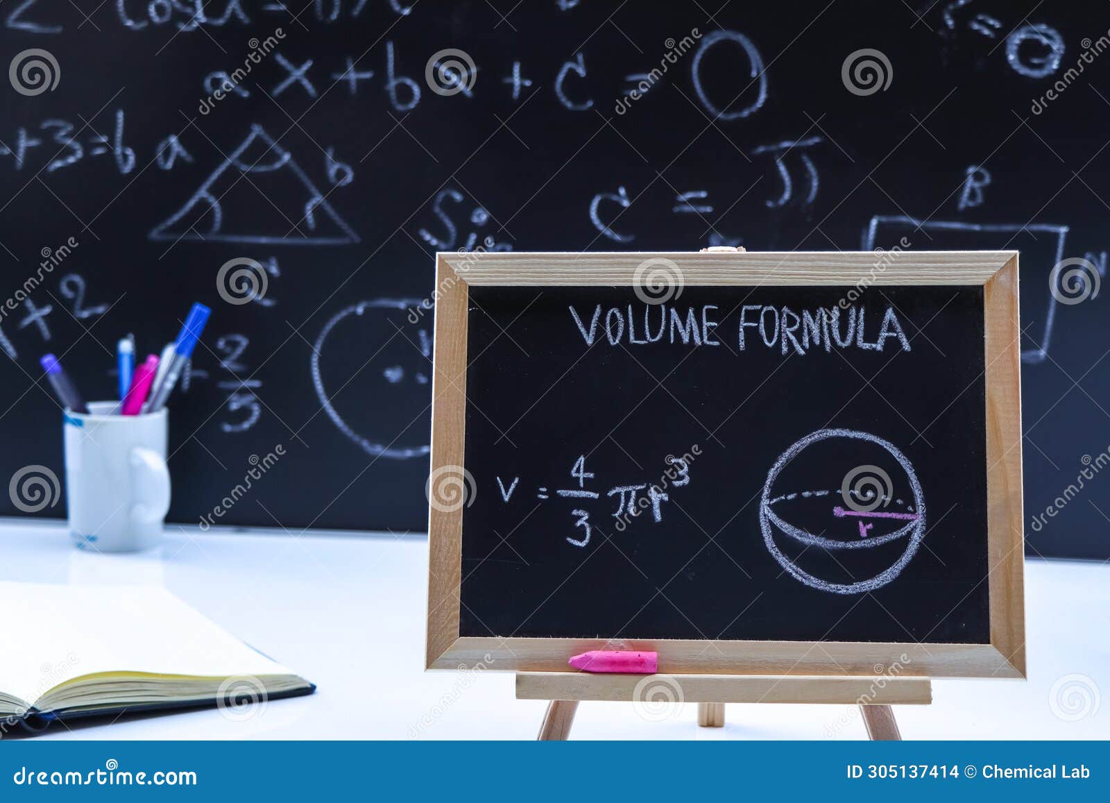 Blackboard with Hand Written Geometry Volume Formulas Stock Photo ...