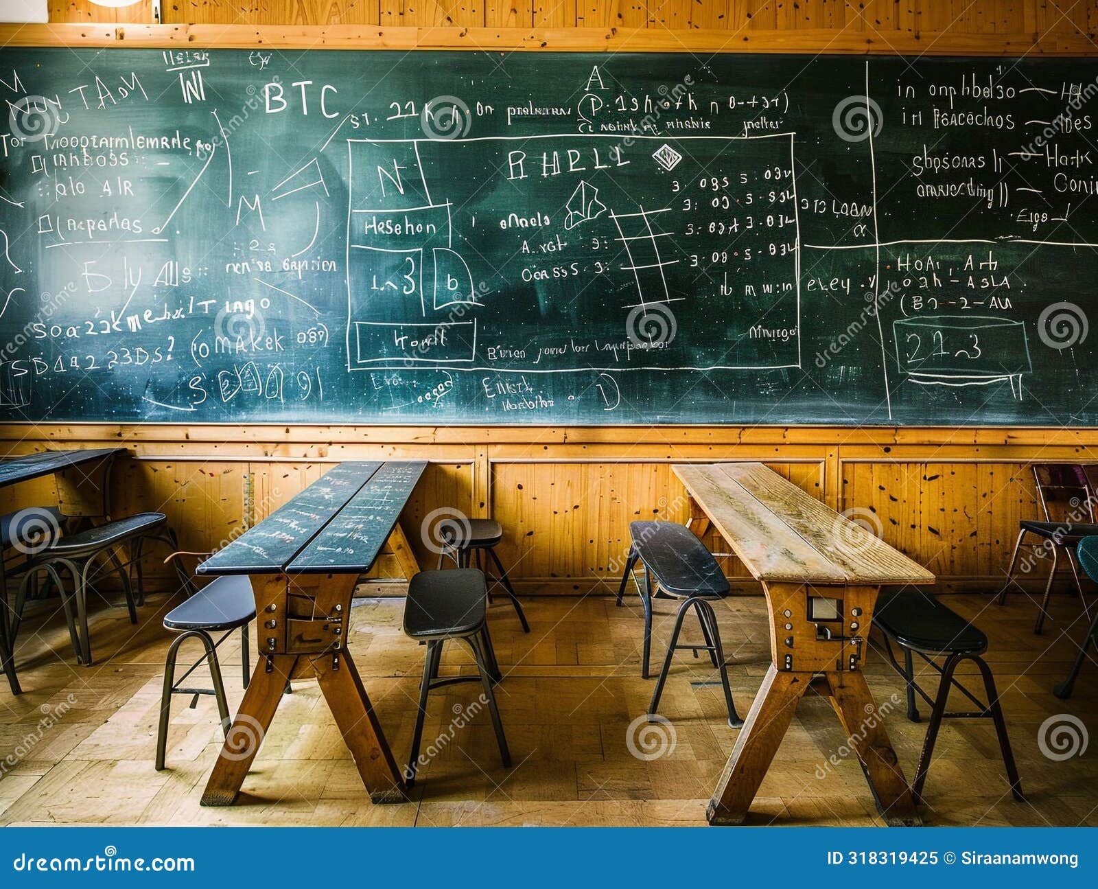Blackboard Inscribed with Scientific Formulas and Calculations in ...