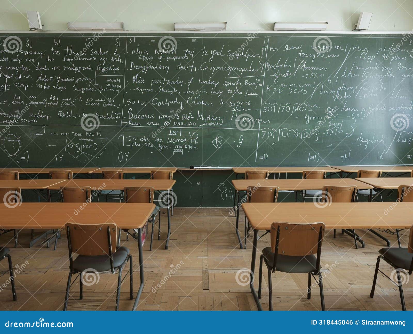 Blackboard Inscribed with Scientific Formulas and Calculations in ...