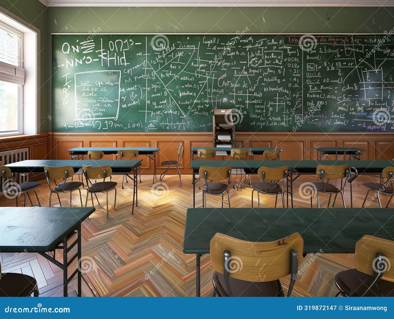 Blackboard Inscribed with Scientific Formulas and Calculations in ...
