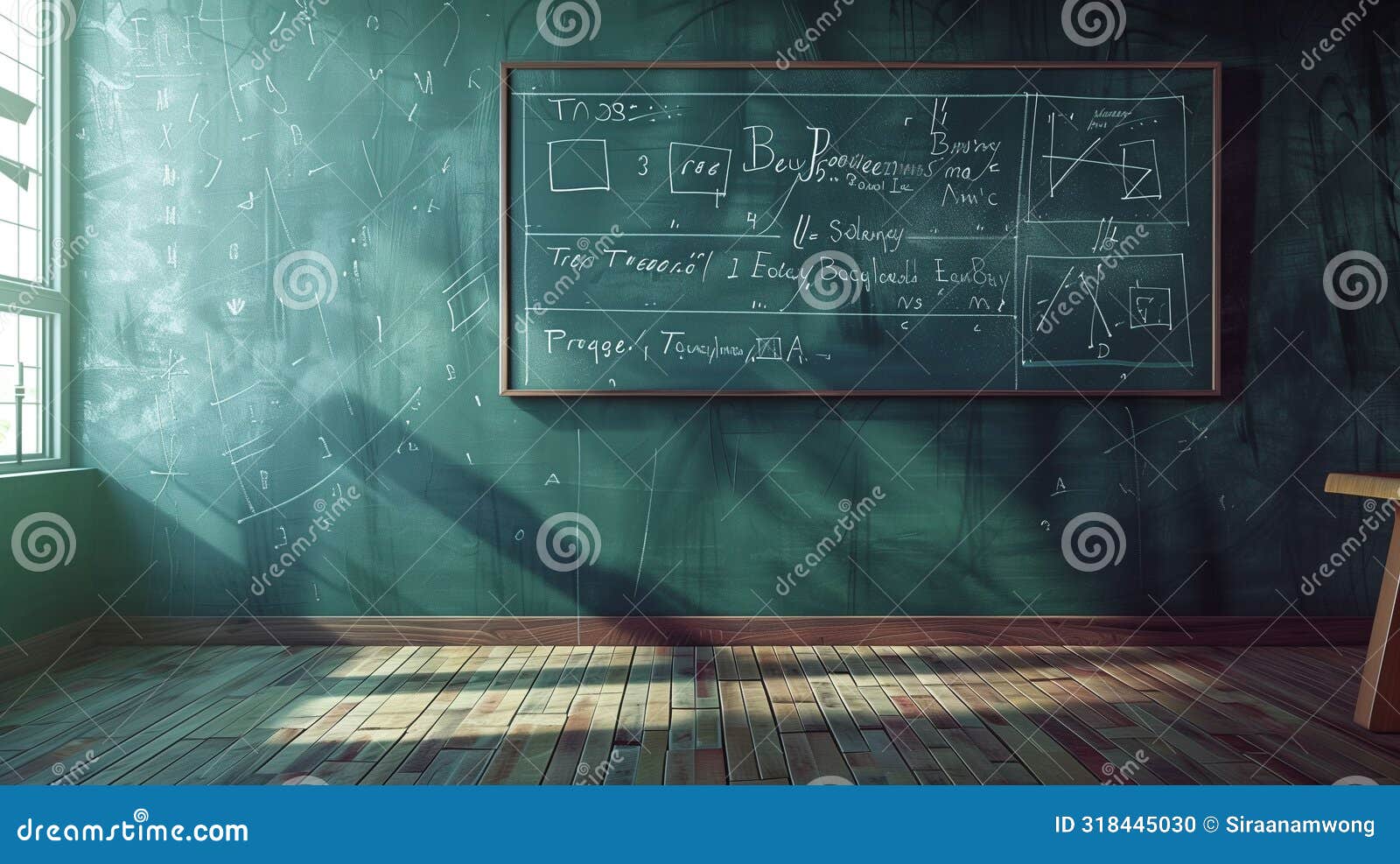 Blackboard Inscribed with Scientific Formulas and Calculations in ...