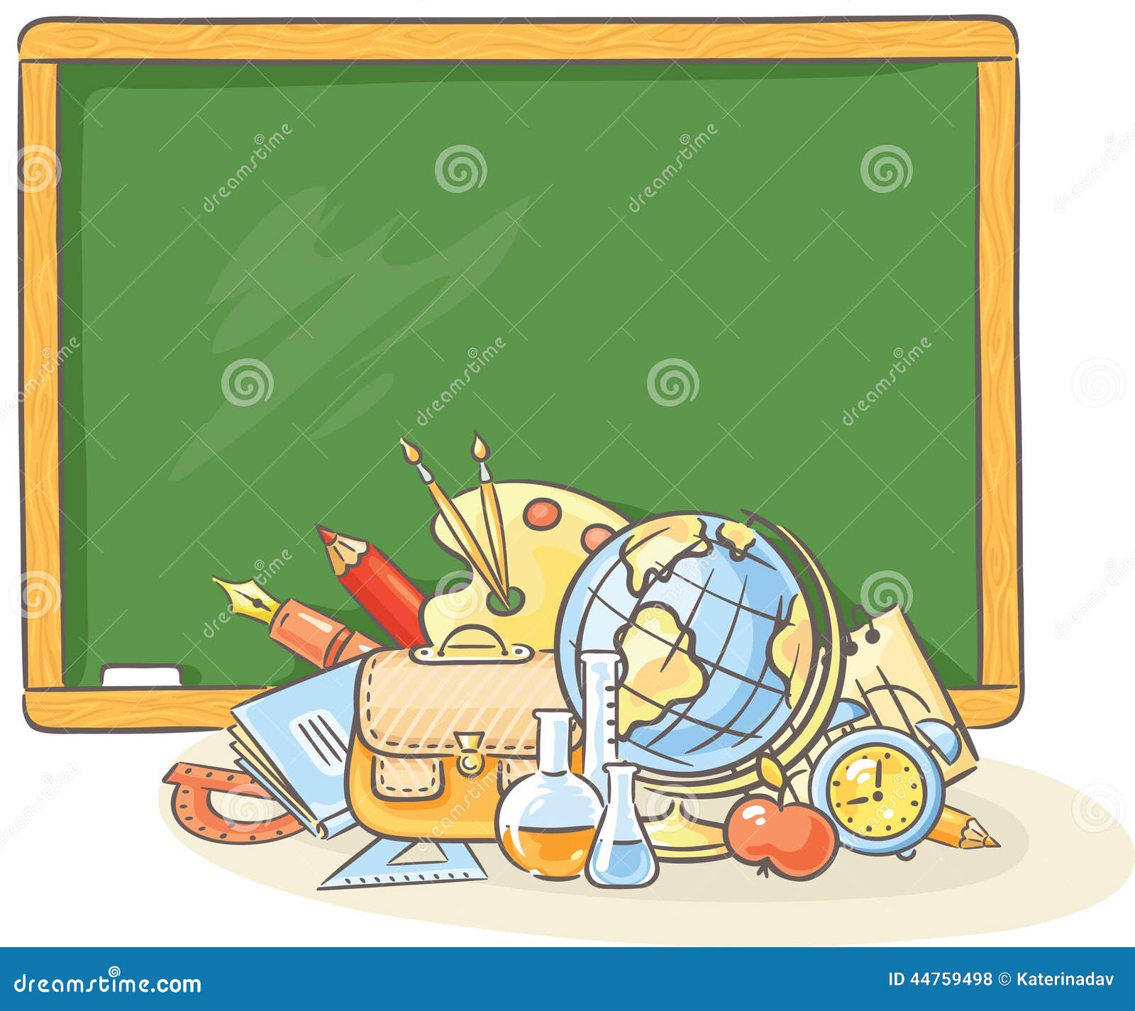 Blackboard with Many School Things Stock Vector - Illustration of ...