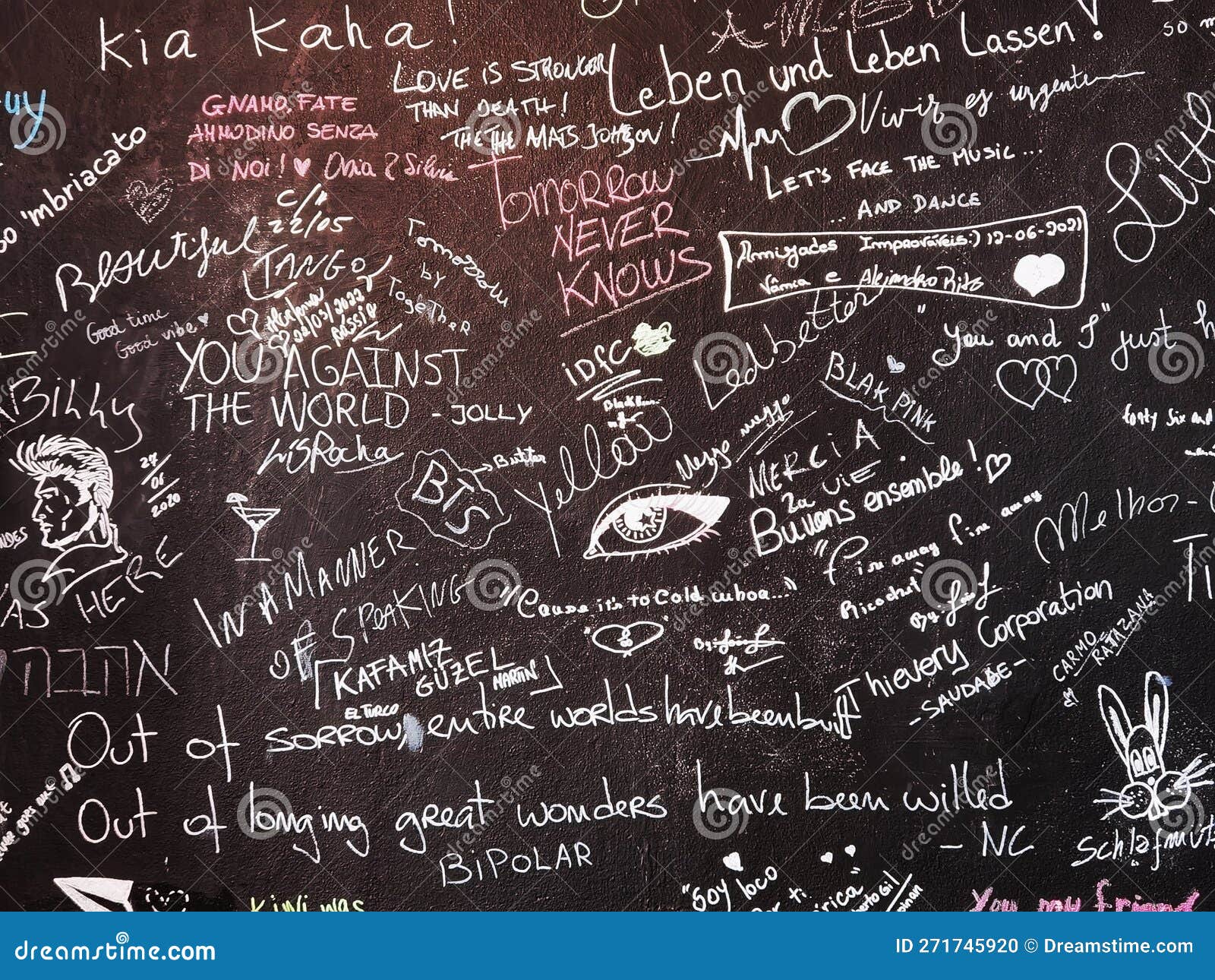 Blackboard with Many Written Words and Some Drawings Stock Photo ...