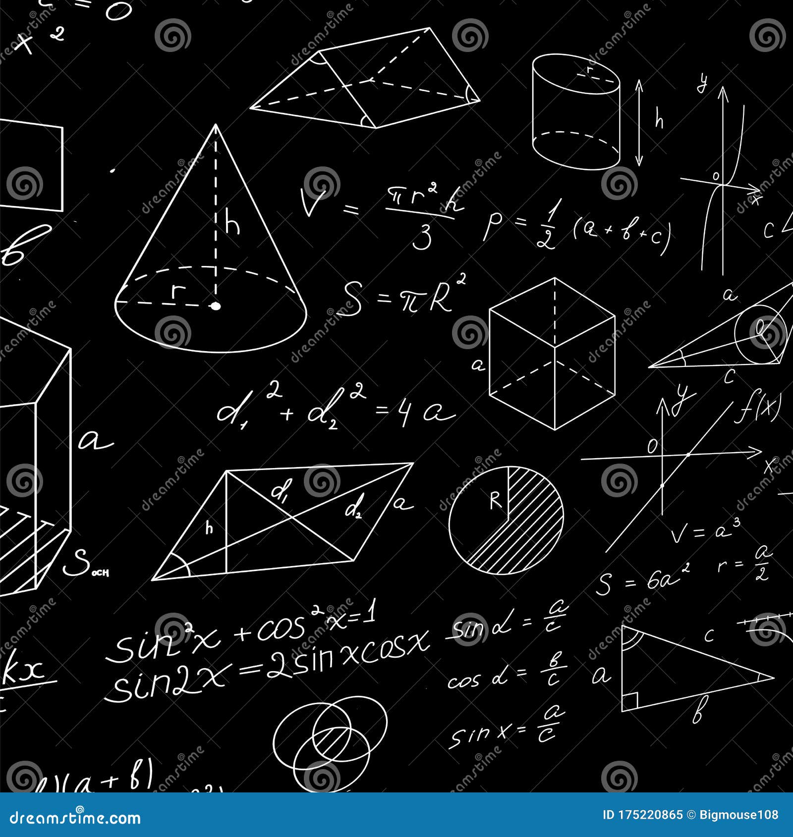 Blackboard Mathematical with Thin Line Shapes Seamless Pattern ...