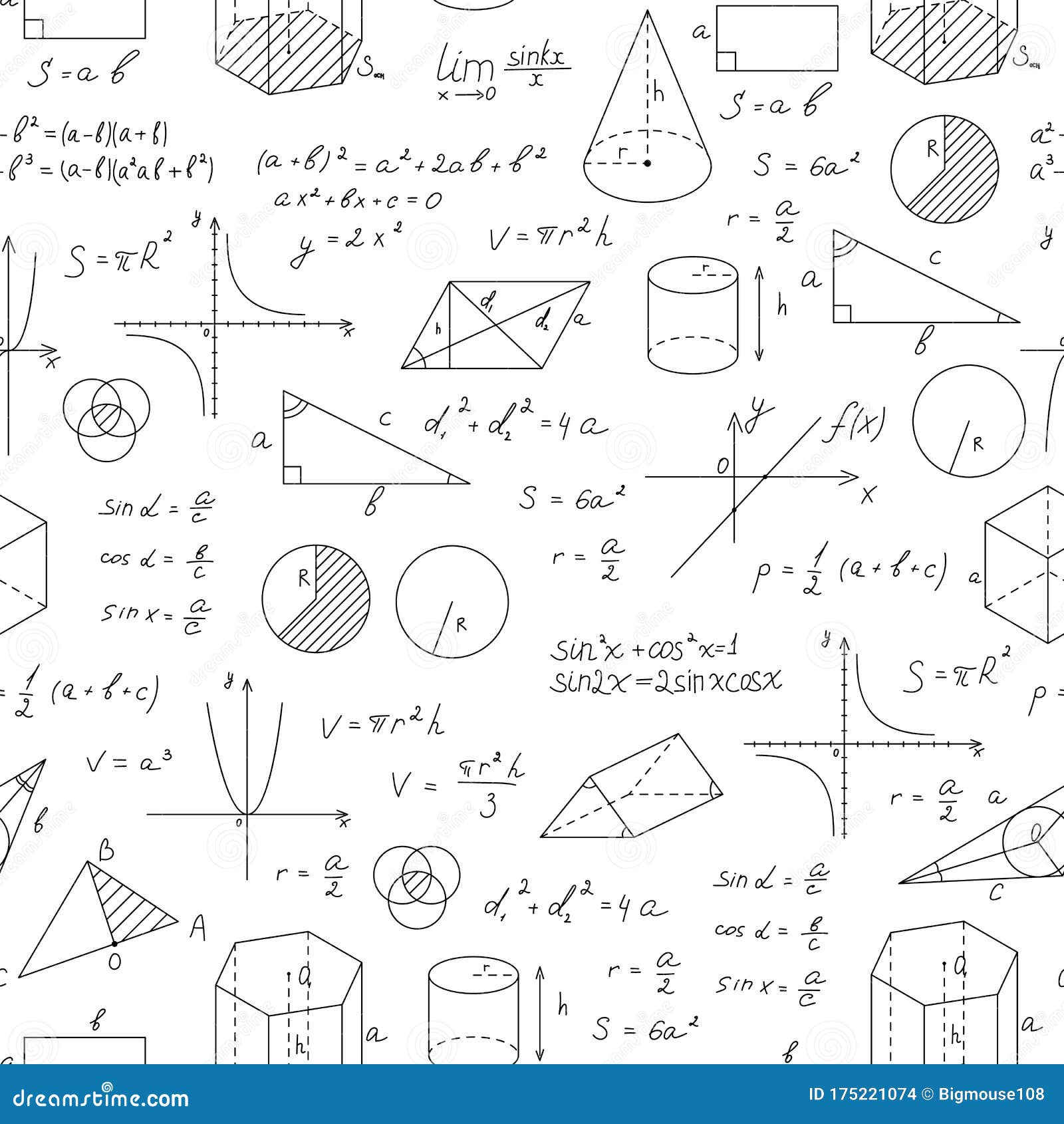 Blackboard Mathematical with Thin Line Shapes Seamless Pattern ...