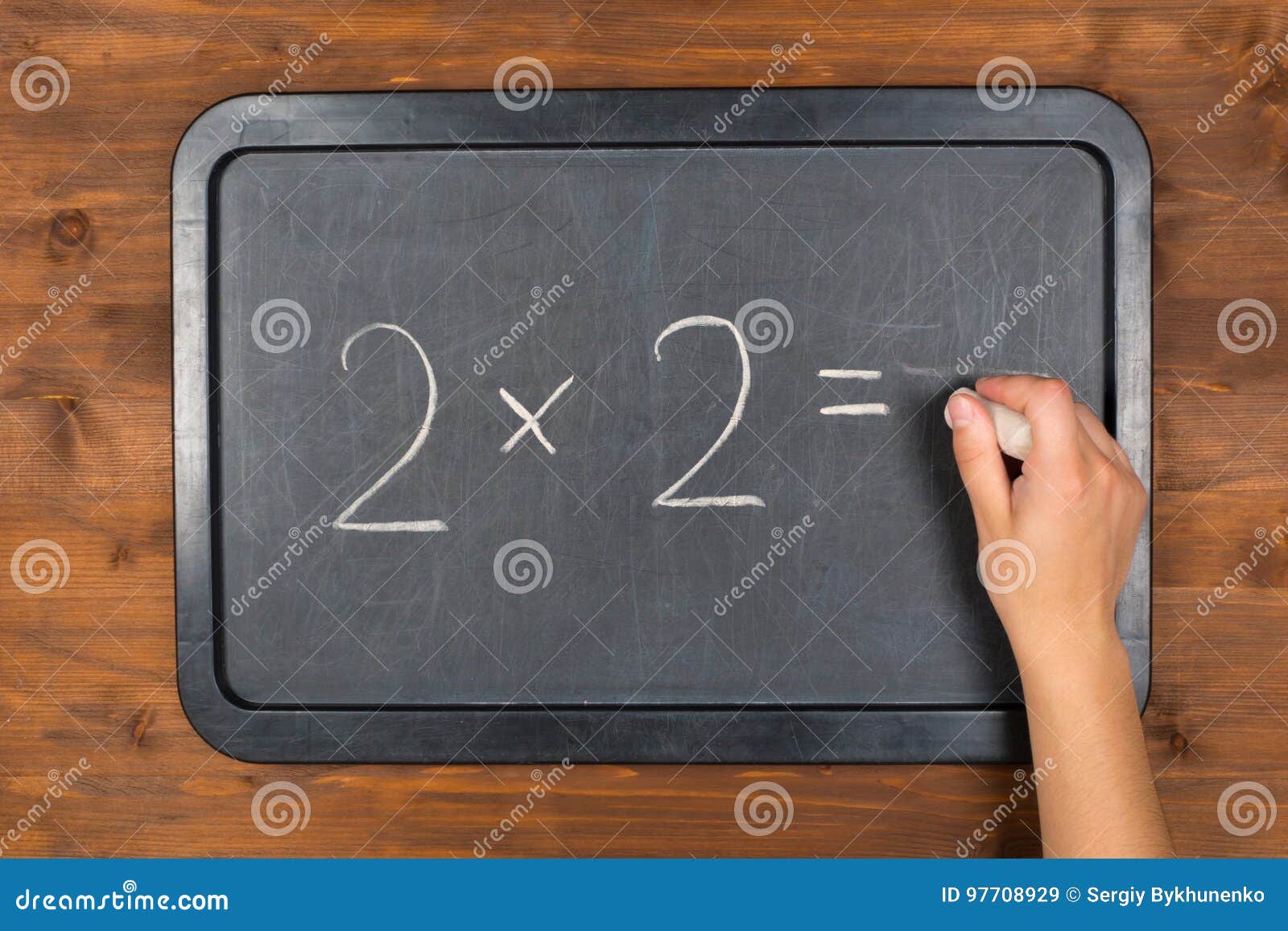 Blackboard with Maths Equation and Chalk in Hand Stock Image - Image of ...