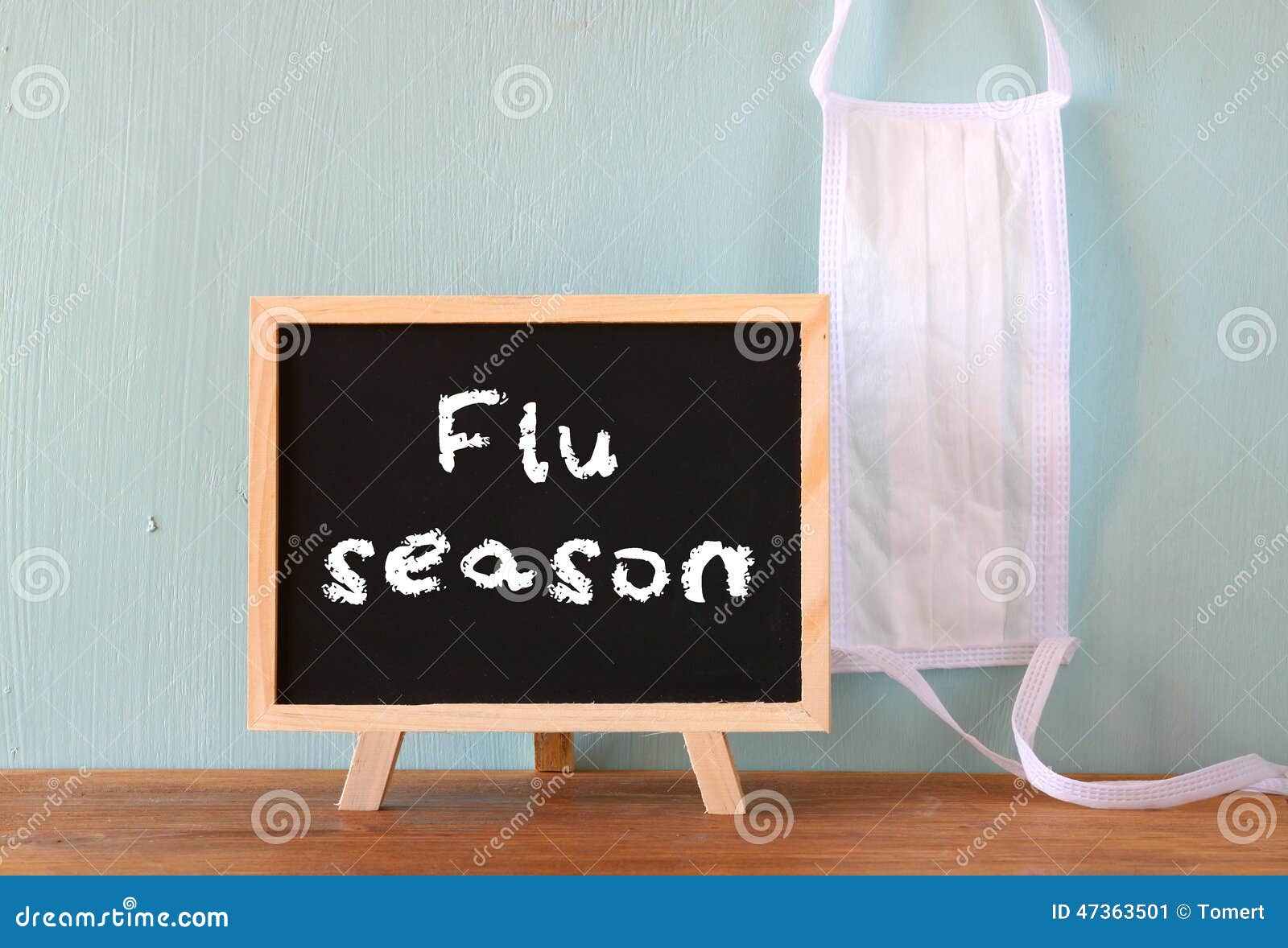 Blackboard with the Phrase Flu Season Written on it and Face Mask Stock ...