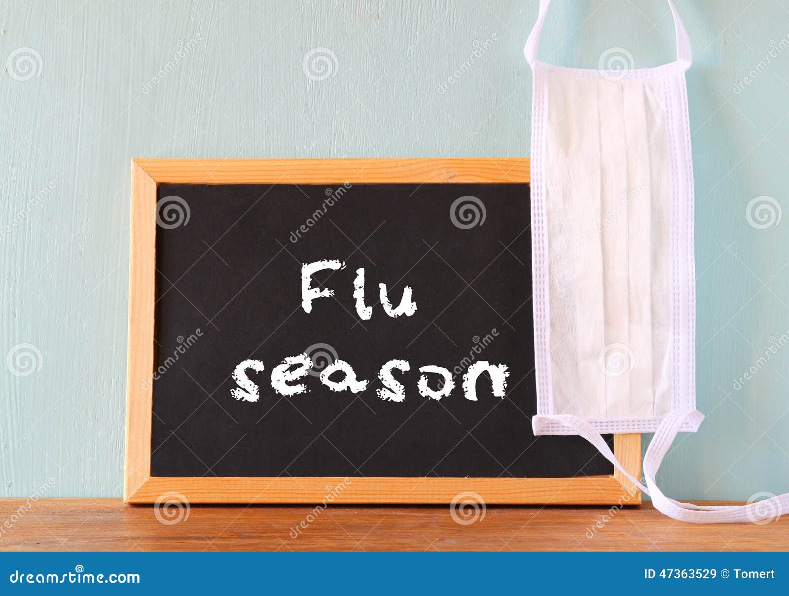 Blackboard with the Phrase Flu Season Written on it and Face Mask ...
