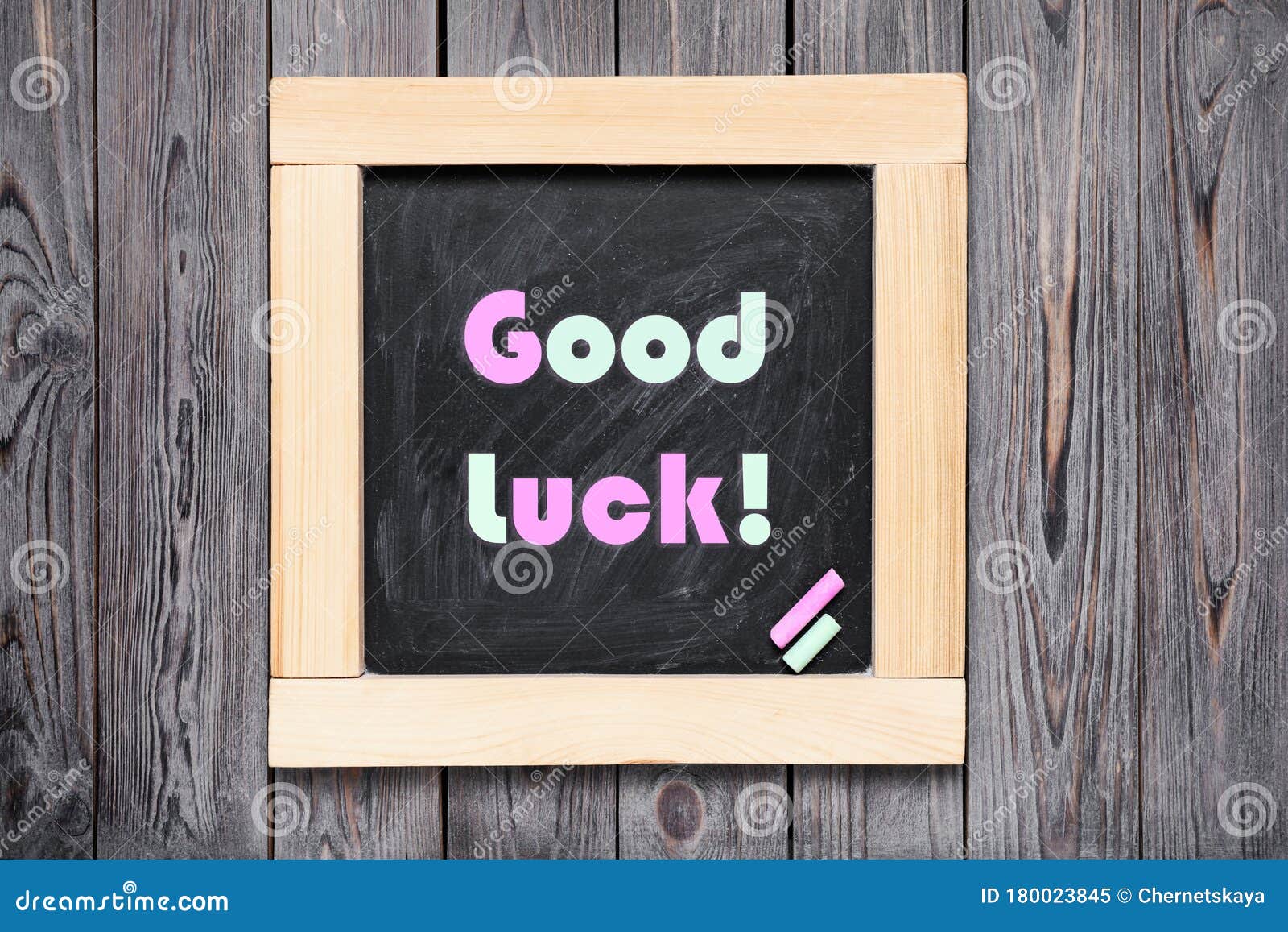 Blackboard with Phrase GOOD LUCK on Background, Top View Stock Image ...