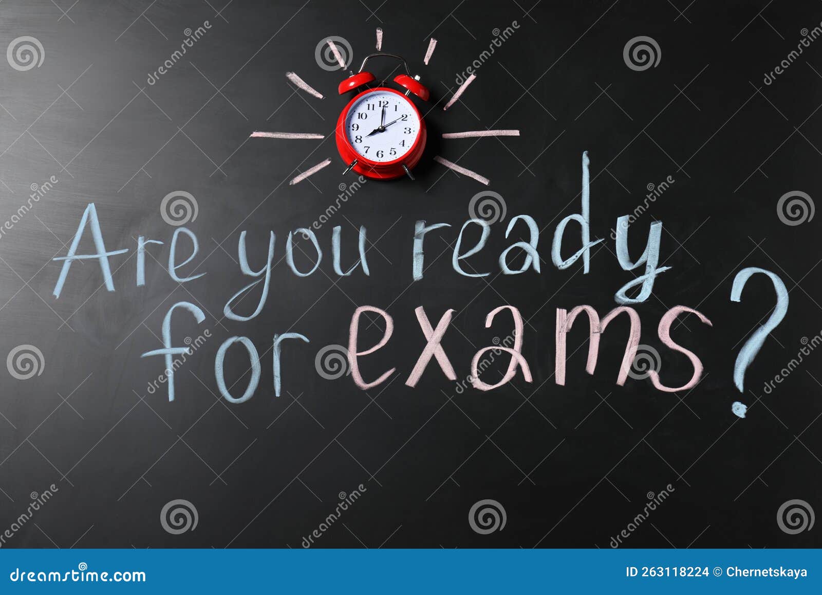 Blackboard with Phrase are You Ready for Exams and Alarm Clock As ...